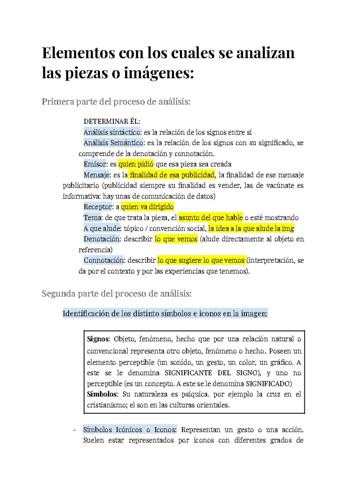 Primer parcial de lenguaje y comunicación visual - Elementos con los cuales se analizan las ...