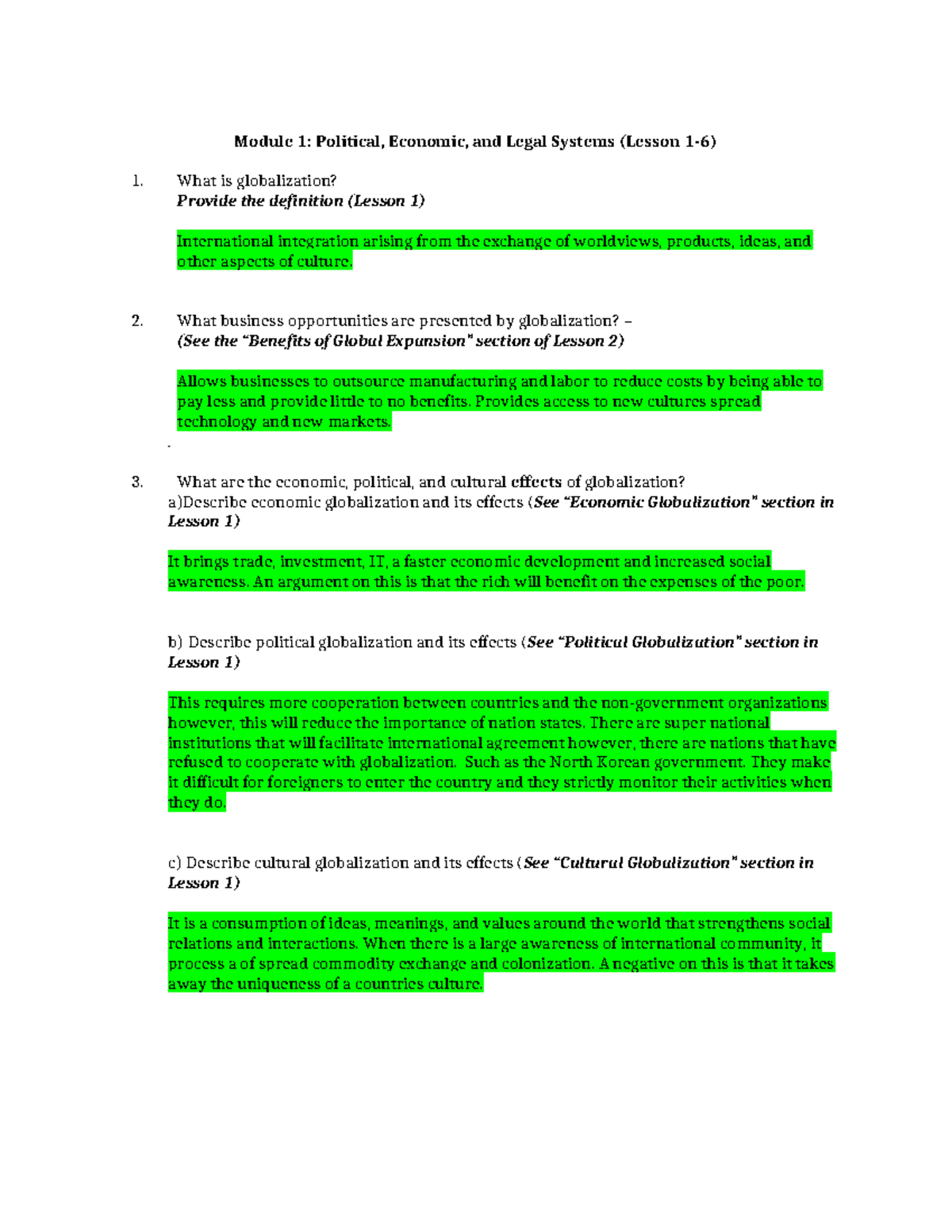 Module 1 Study Guide - Module 1: Political, Economic, and Legal Systems ...