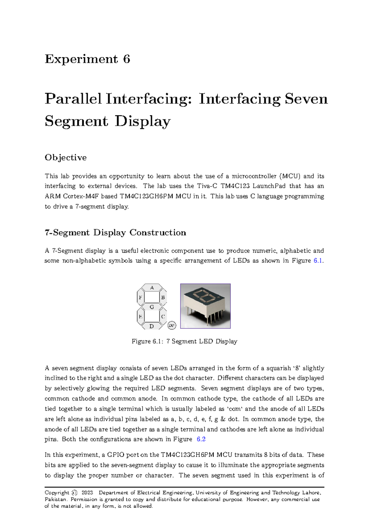 Experiment 6 Parallel Interfacing Seven Segment Display Experiment 6