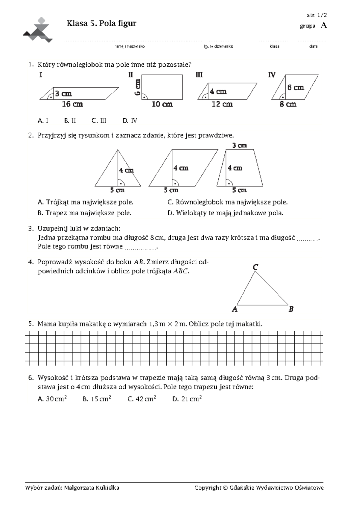 Klasa 5. Pola figur - Klasa 5. Pola figur - Studocu