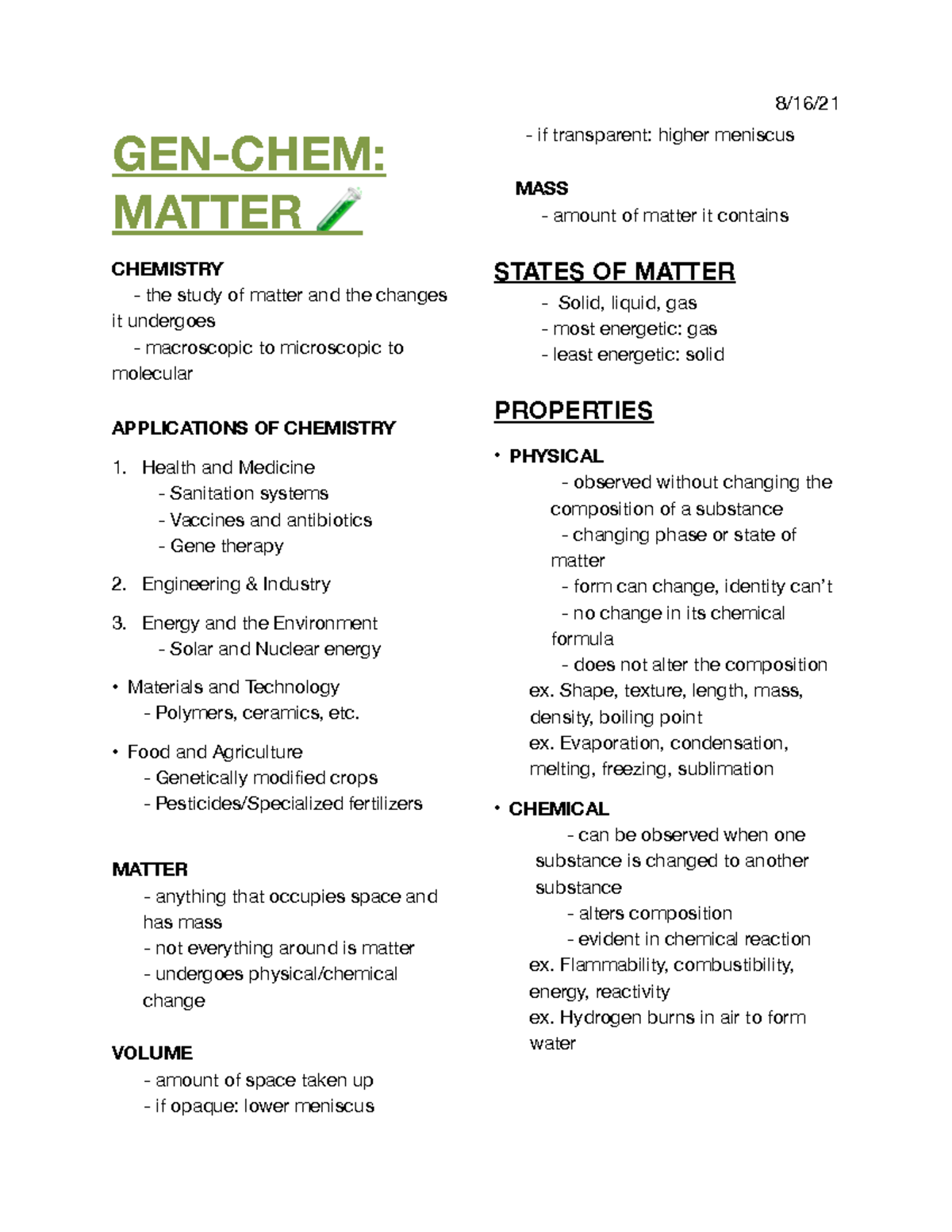 GENERAL CHEMISTRY - ALL LESSONS OF FIRST SEMESTER - GEN-CHEM: MATTER ...