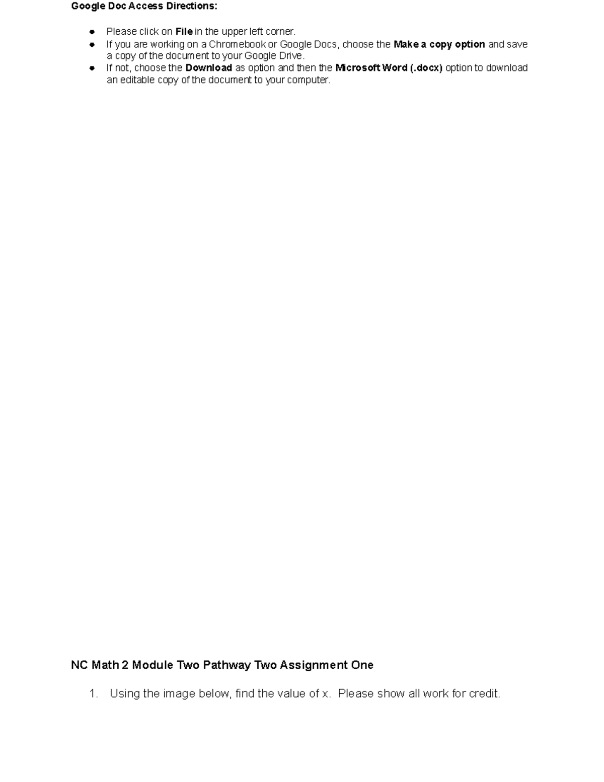 NC Math 2 Module Two Pathway Two Assignment One - Google Doc Access ...