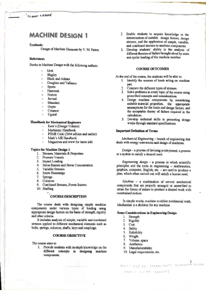 Machine Design 1 - TIP - Studocu