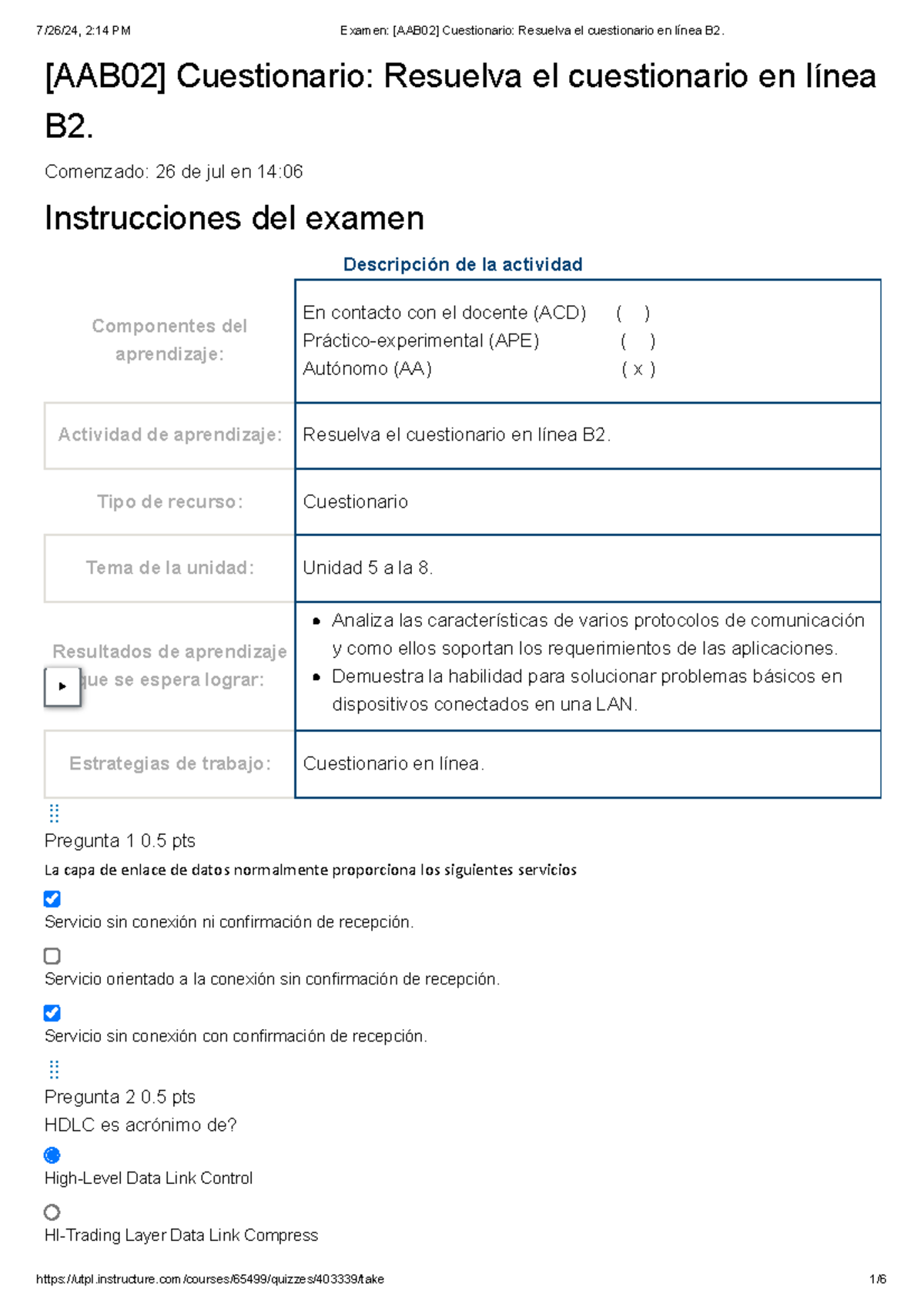 CDD Examen [AAB02] Cuestionario Resuelva el cuestionario en línea B2 - [AAB02] Cuestionario ...