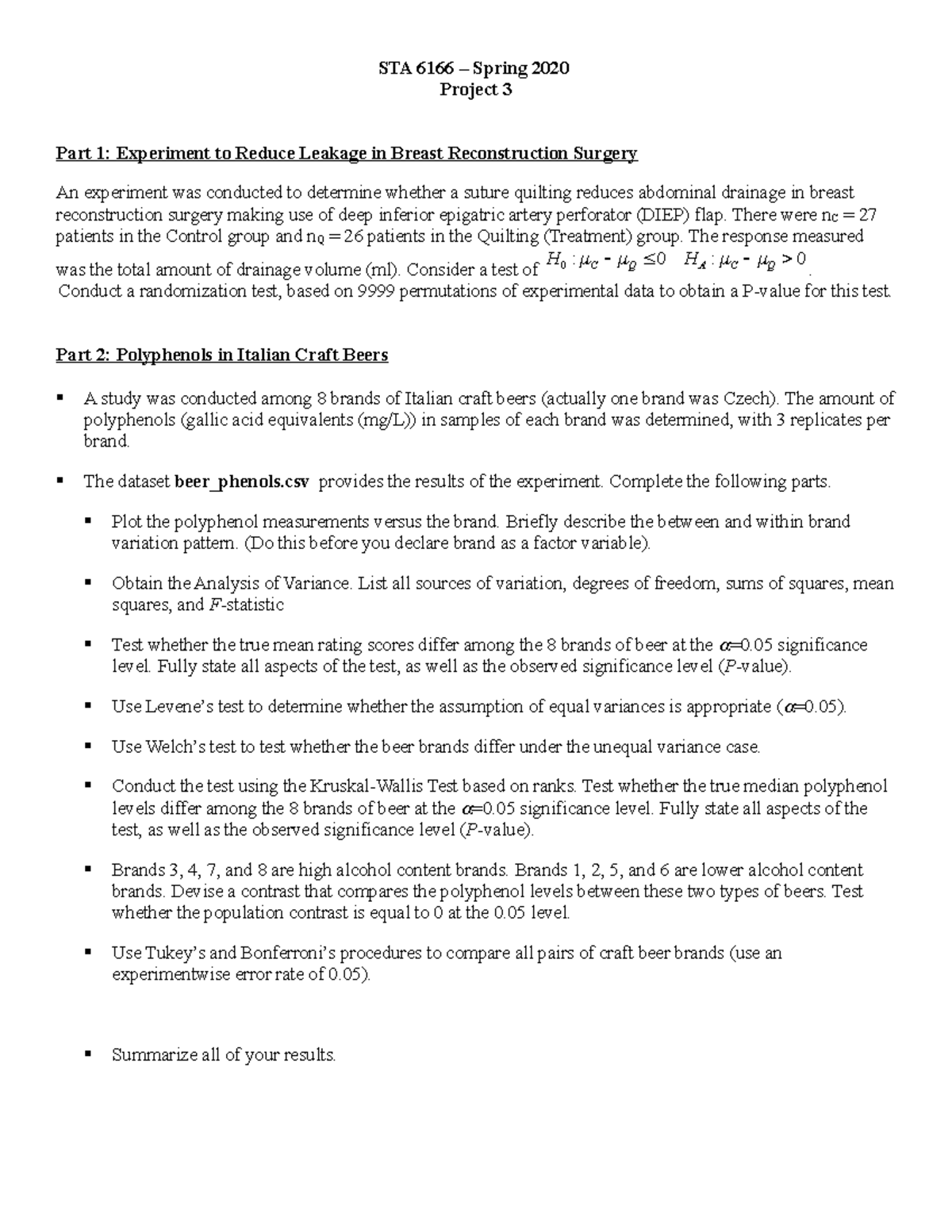 Project 3a - STA 6166 – Spring 2020 Project 3 Part 1: Experiment to ...