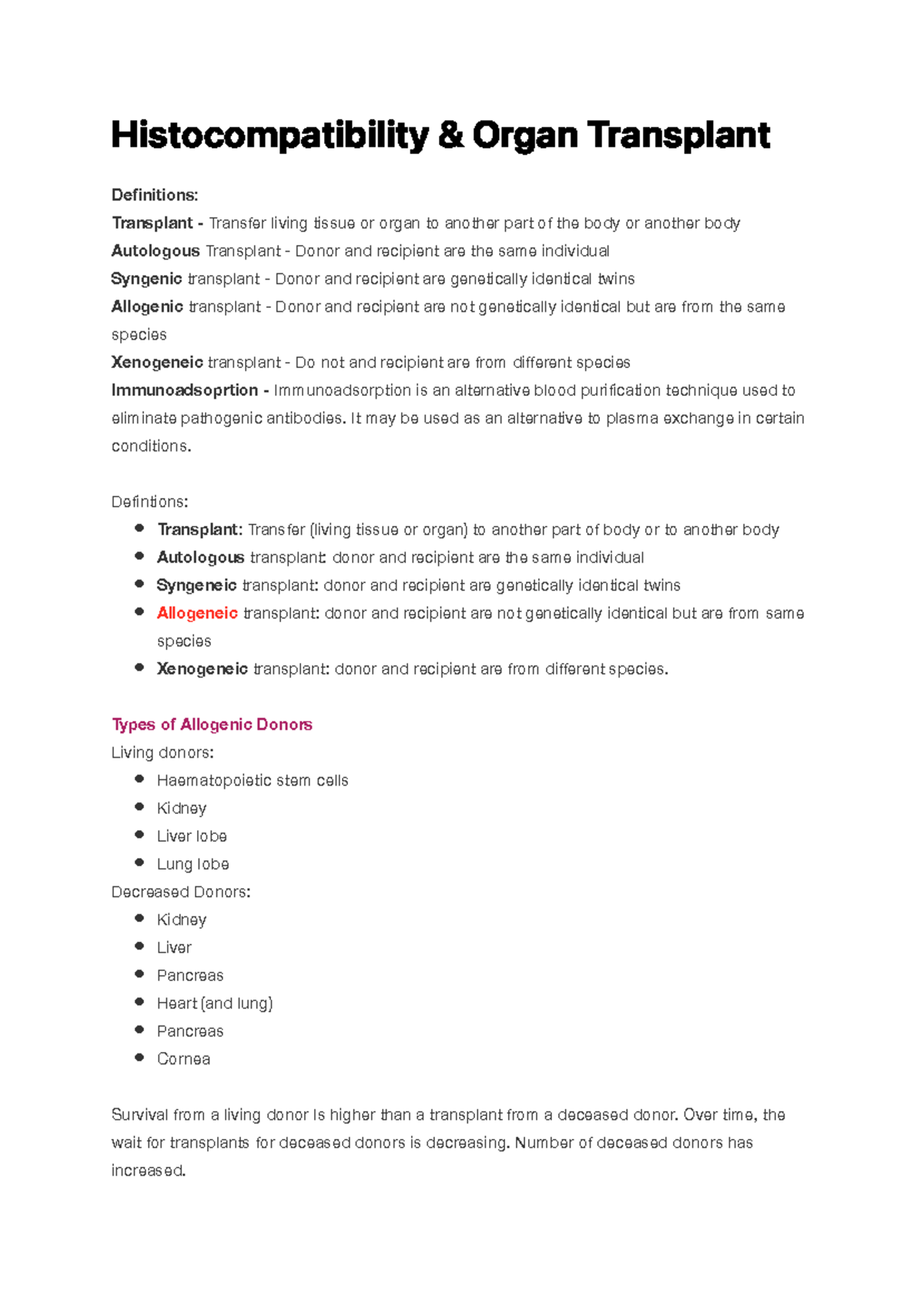 Histocompatibility and Organ Transplant - H i s to c o m p a t i b i l ...