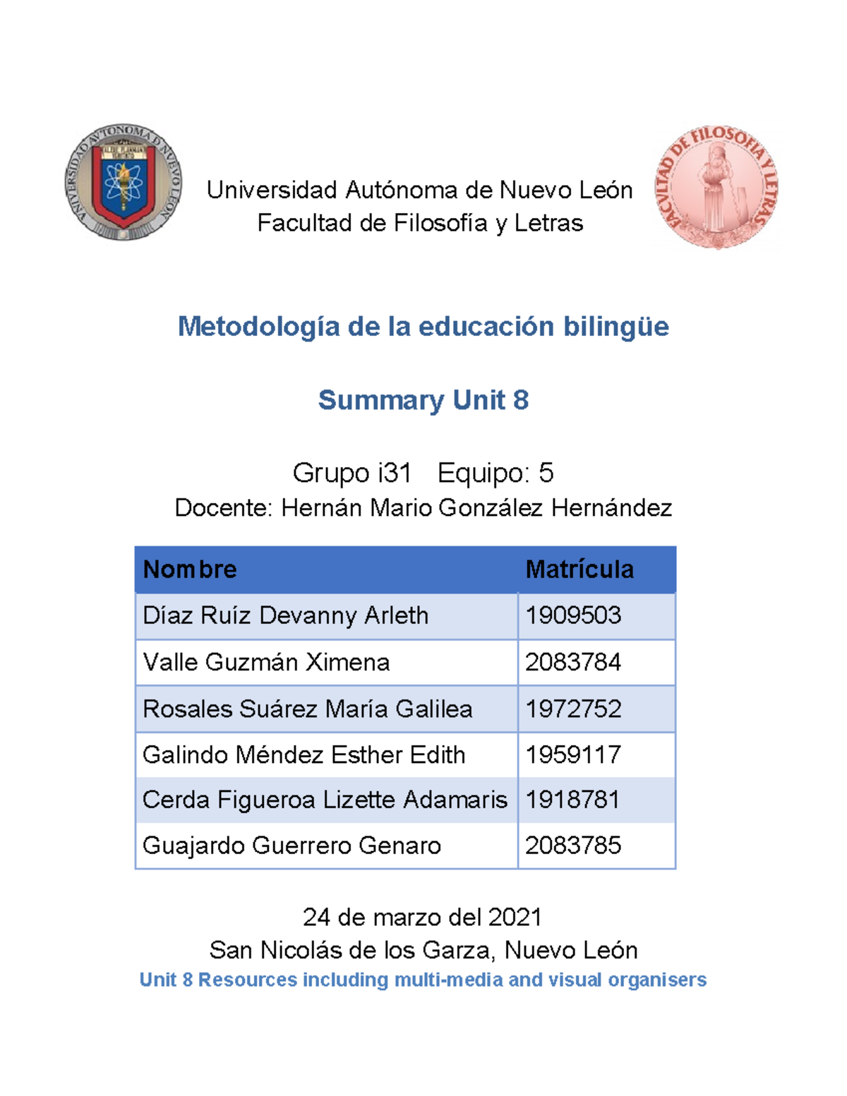 Summary Unit 8 - xc cxv cxvcx - Universidad Autónoma de Nuevo León ...