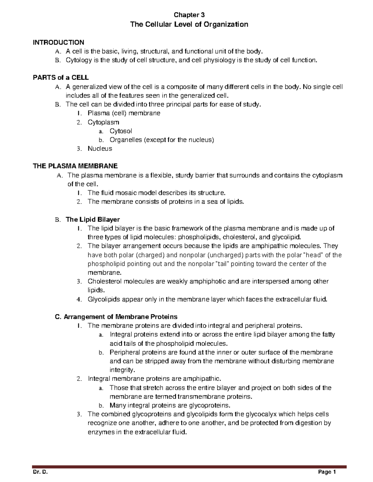 Ch03-The Cellular Level of Organization - Chapter 3 The Cellular Level ...