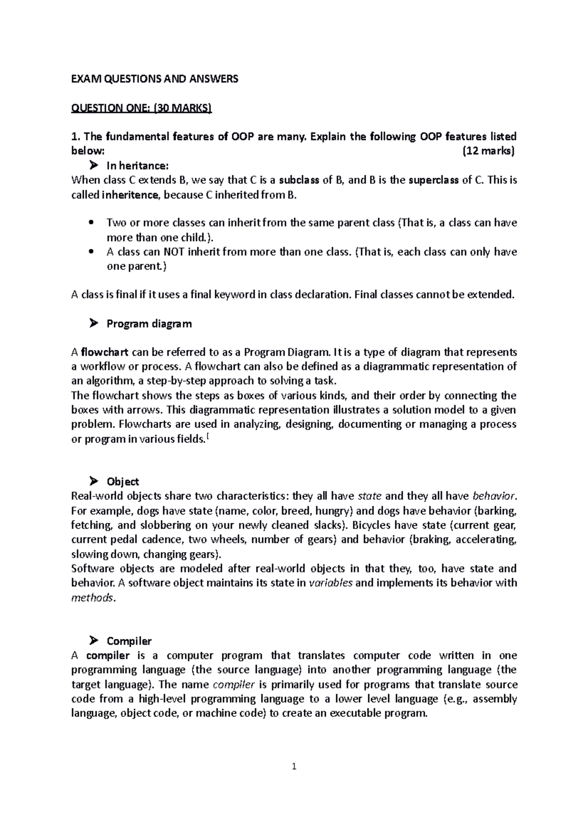 Oopii Revision Questions 3 - EXAM QUESTIONS AND ANSWERS QUESTION ONE: (30 MARKS) The fundamental ...
