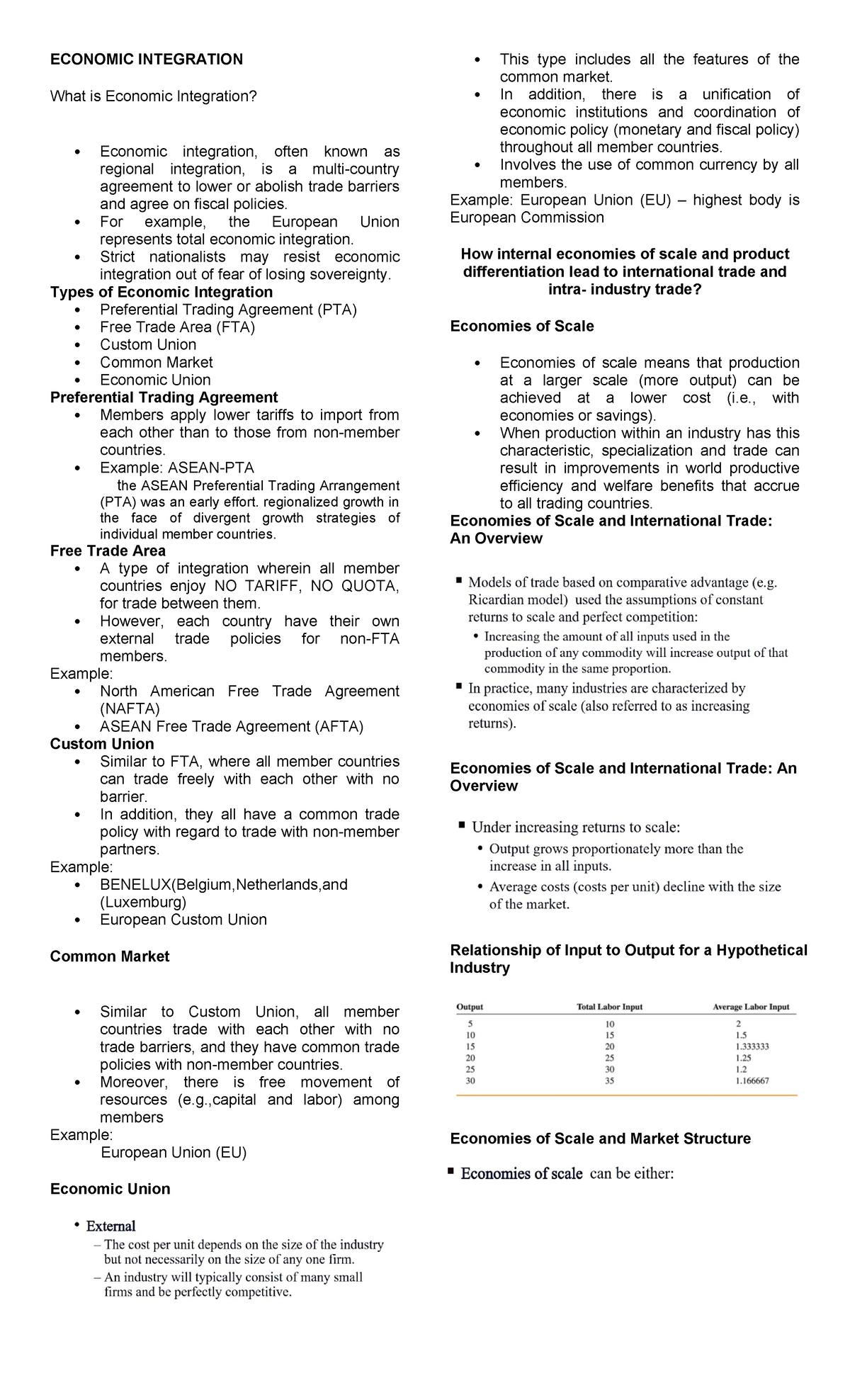 Economic Integration Notes - ECONOMIC INTEGRATION What is Economic ...