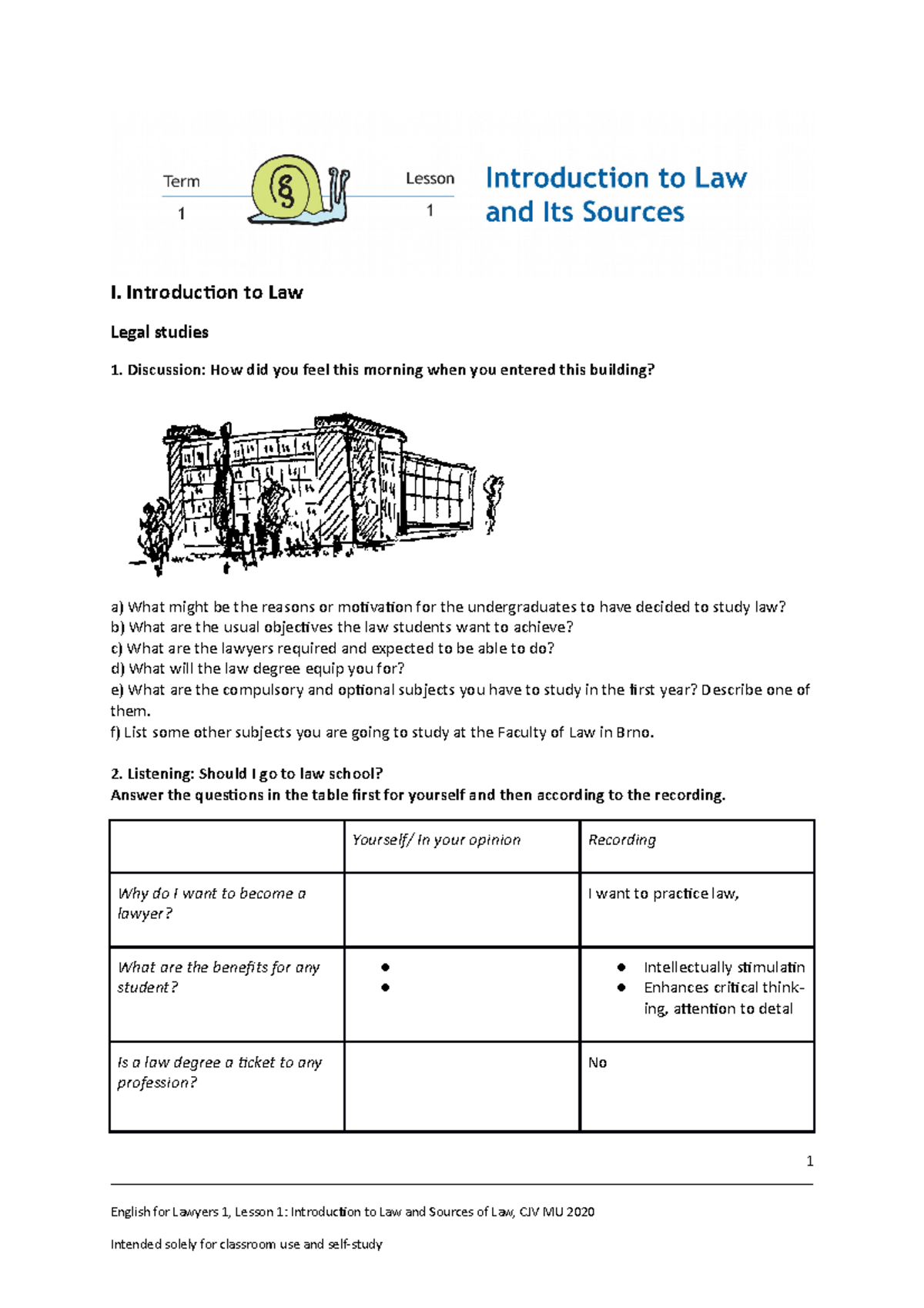 Lesson 01 Introduction to Law and Sources of Law - I. Introduction to ...