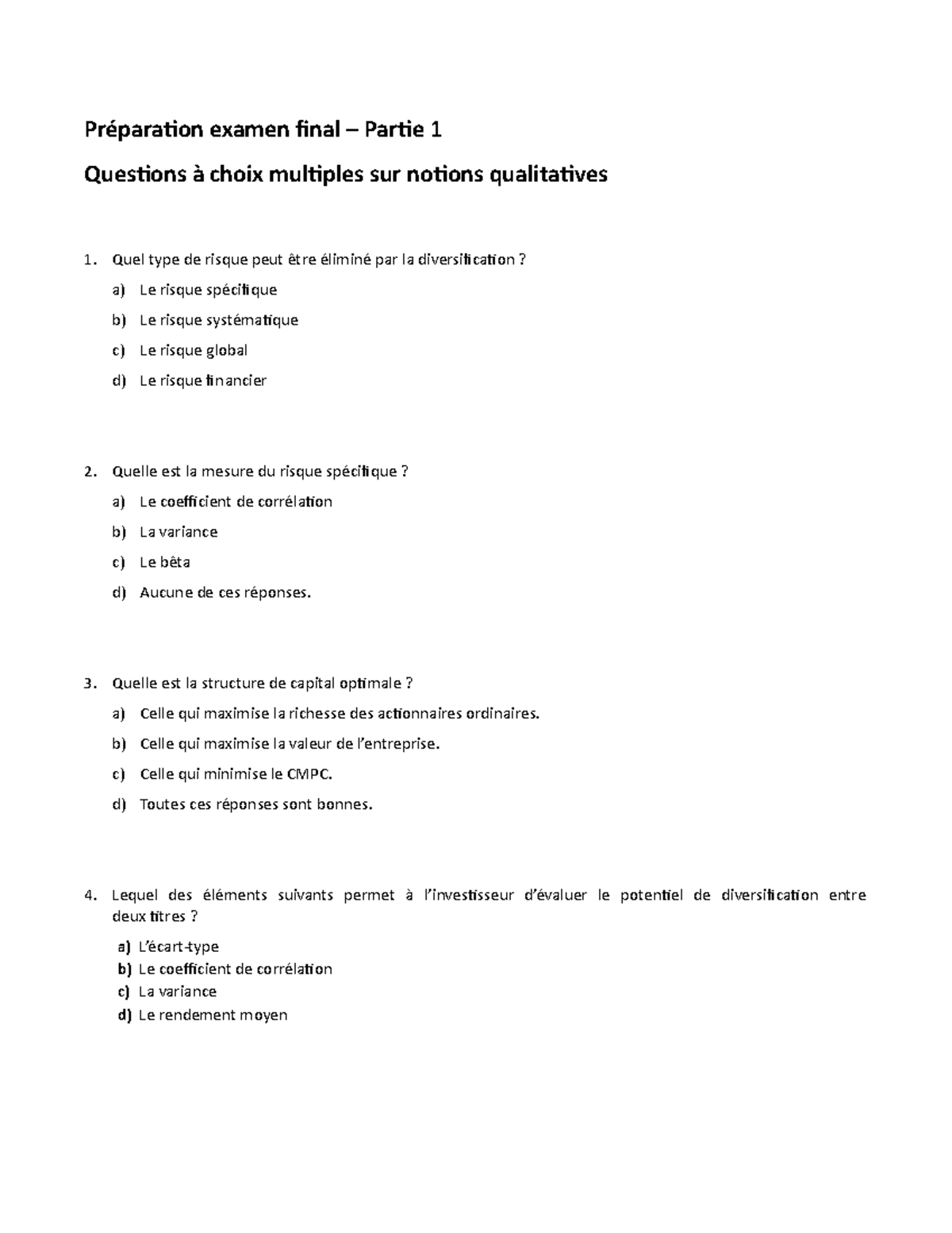Préparation examen final - Partie 1 - Préparation examen final Partie 1 ...