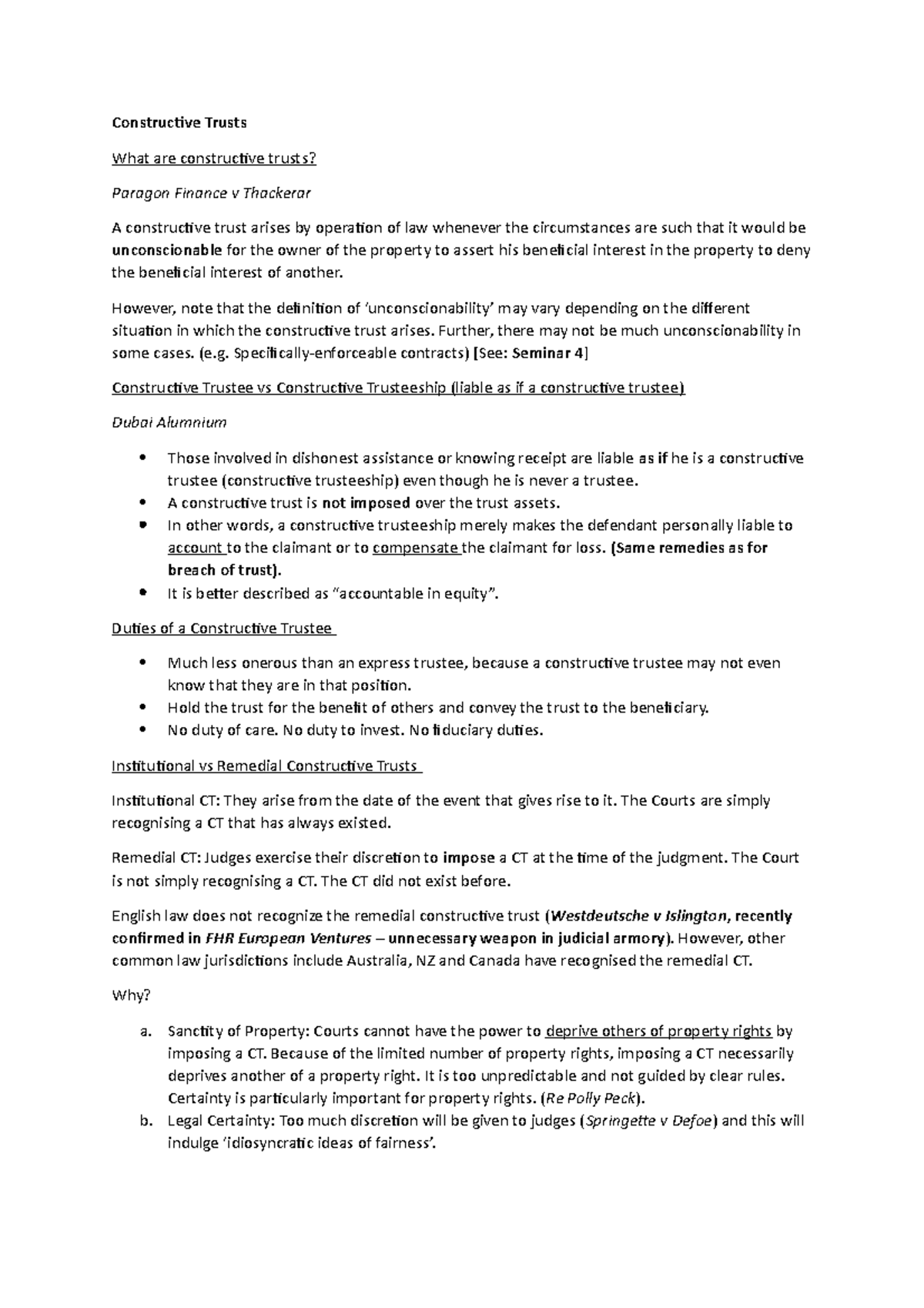 Constructive-Trusts - first class exam revision notes with caselaw ...