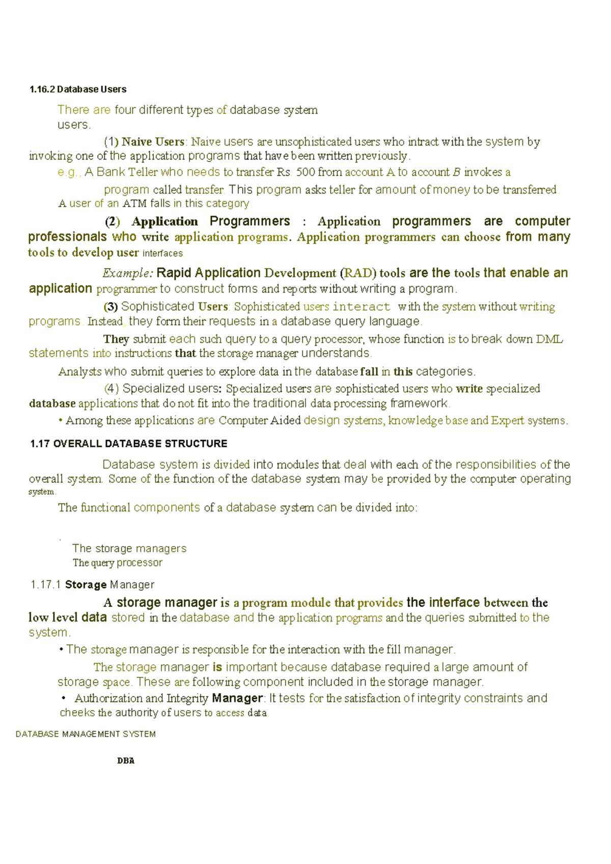 DBMS - DBMS Notes - ####### 1.16 Database Users There are four ...
