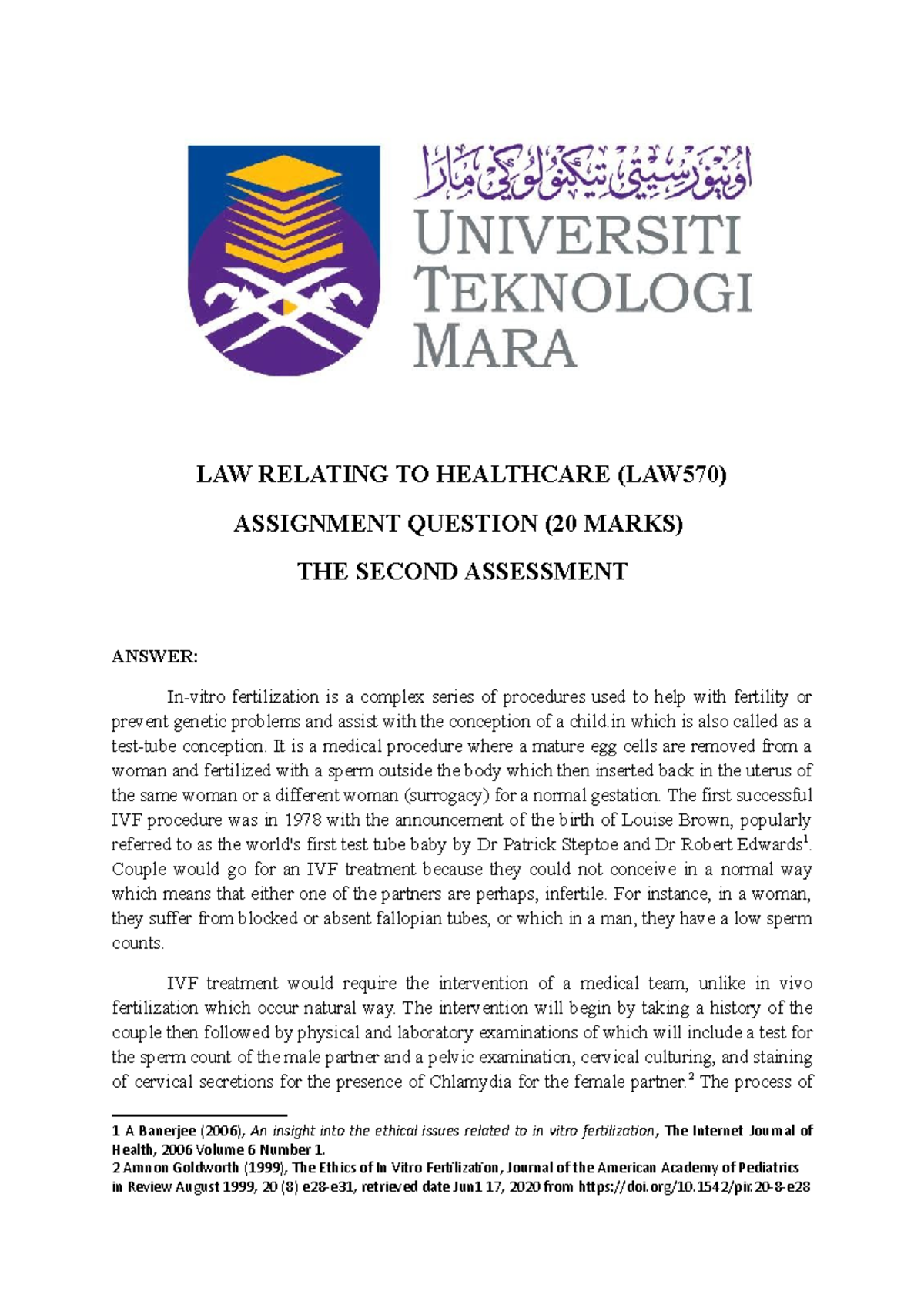 Legal and ethical issues concerning IVF treatment - LAW RELATING TO ...