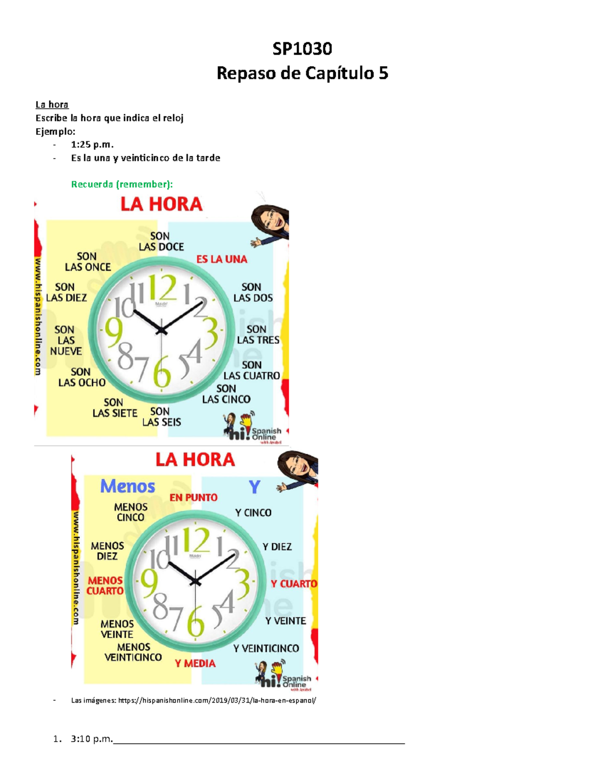 Capítulo 5. Repaso - Chapter 5 Practice - SP Repaso de Capítulo 5 La ...