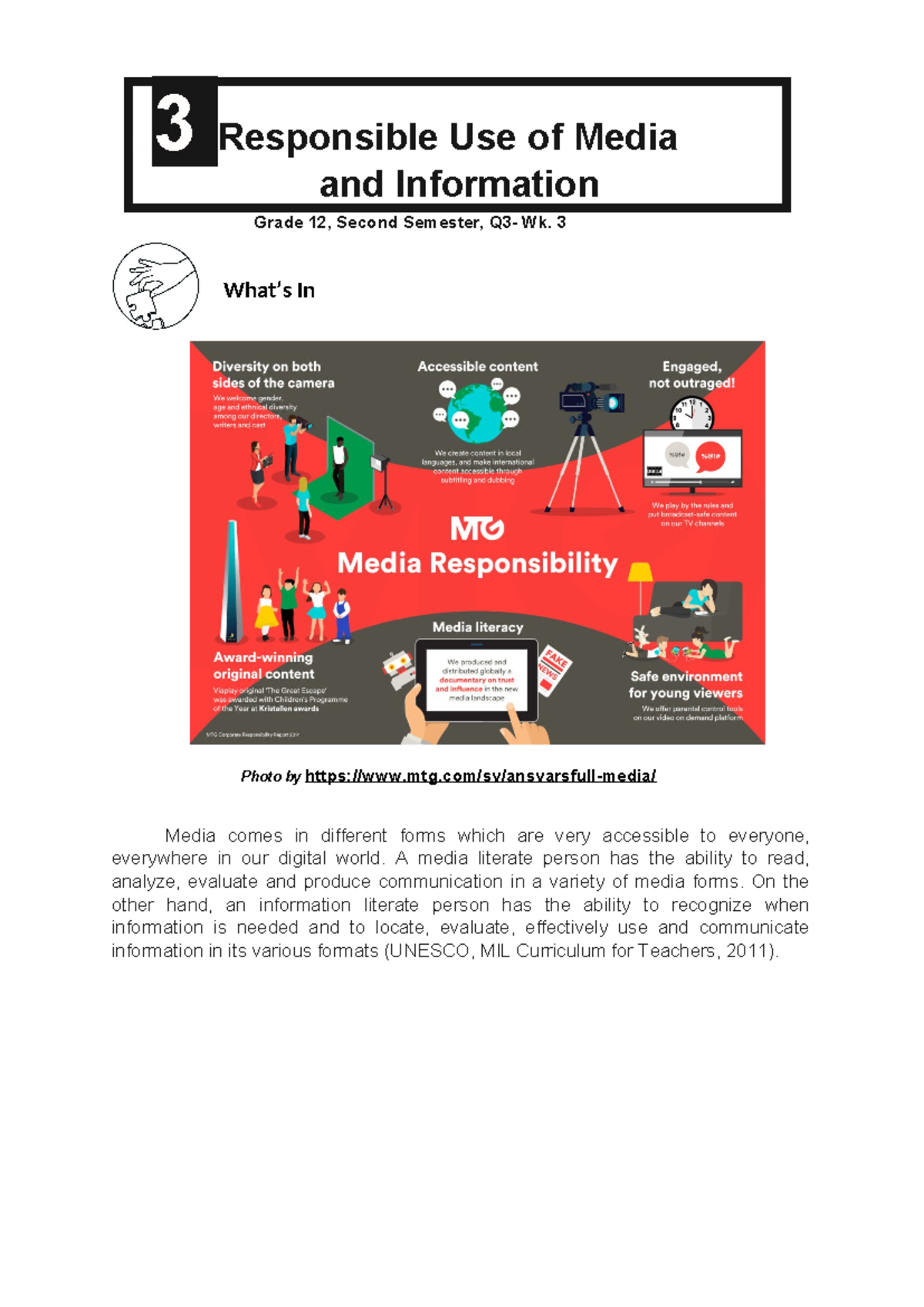 MIL Q3 Module 3 Revised - L 3 Responsible Use of Media and Information Grade 12, Second Semester ...