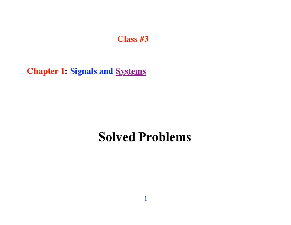 Extra-Class-3 - Extra Notes for Exam - Class Chapter 1 : Signals and ...