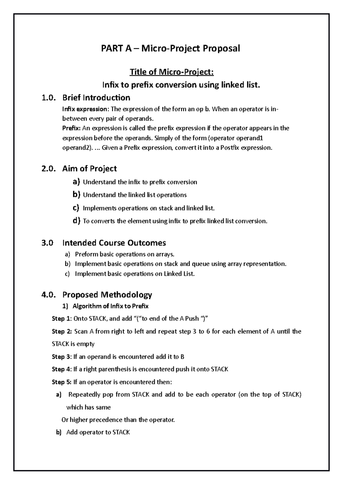Part A - PART A – Micro-Project Proposal Title of Micro-Project: Infix to prefix conversion ...
