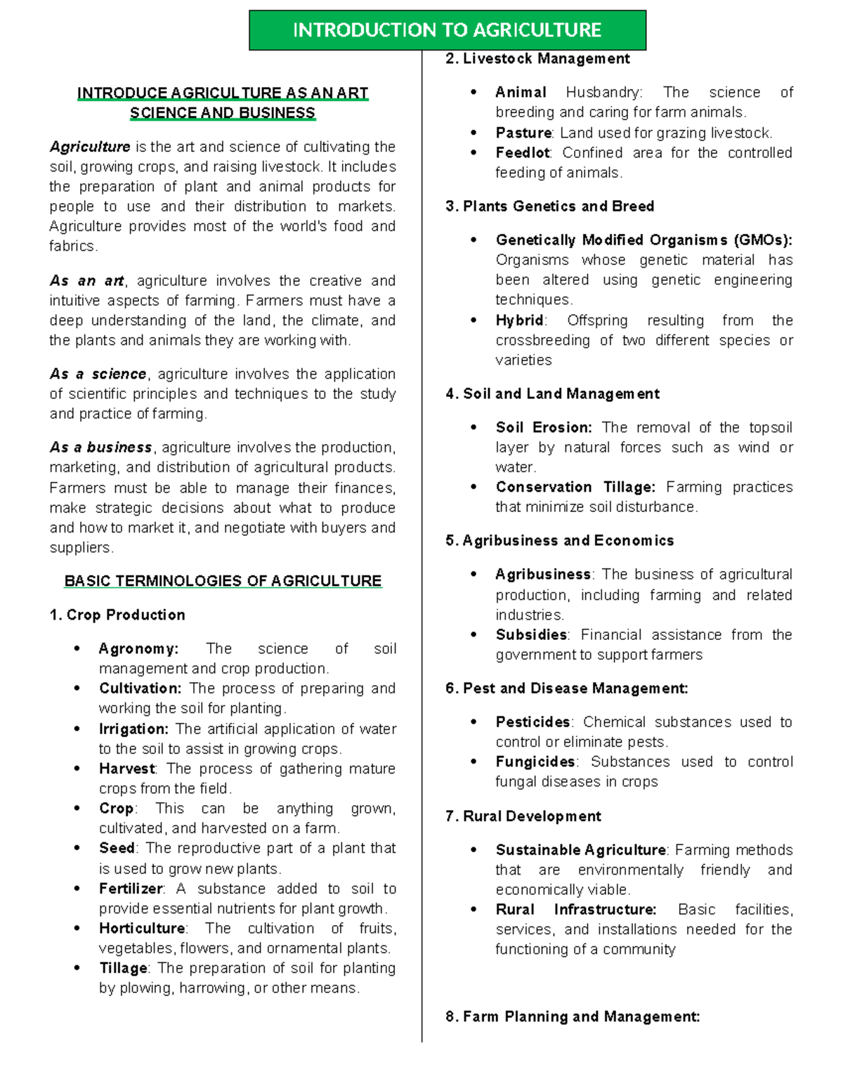 Introduce Agriculture reviewer - INTRODUCE AGRICULTURE AS AN ART ...