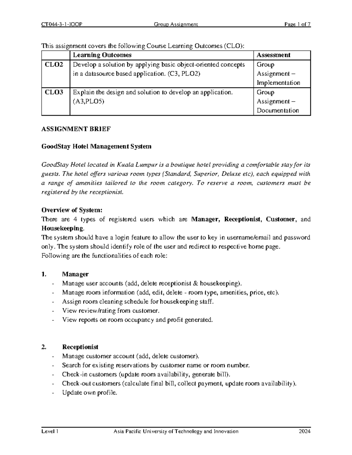 IOOP Assignment Question - This assignment covers the following Course Learning Outcomes (CLO ...
