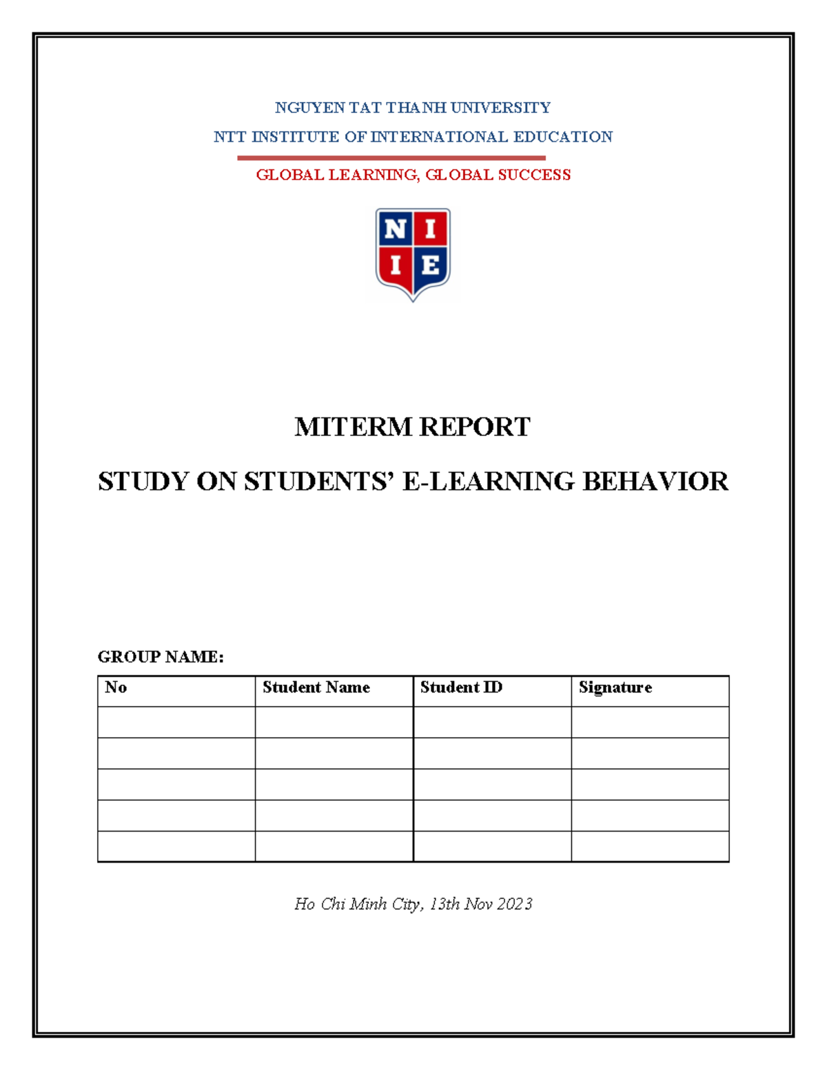 2024 Midterm Report template - NGUYEN TAT THANH UNIVERSITY NTT INSTITUTE OF INTERNATIONAL ...