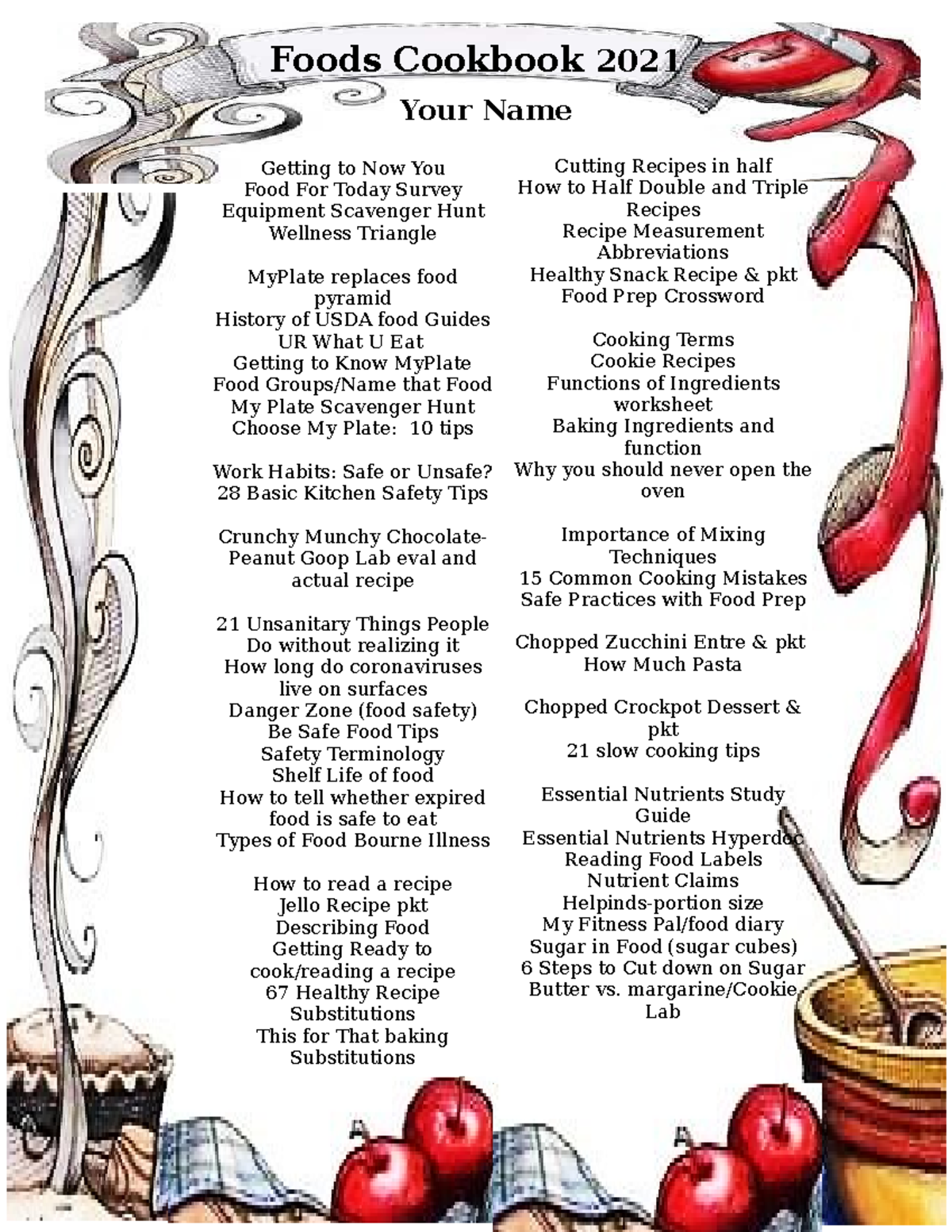 1 Cookbook Semester Project - Foods Cookbook 2021 Your Name Getting to ...
