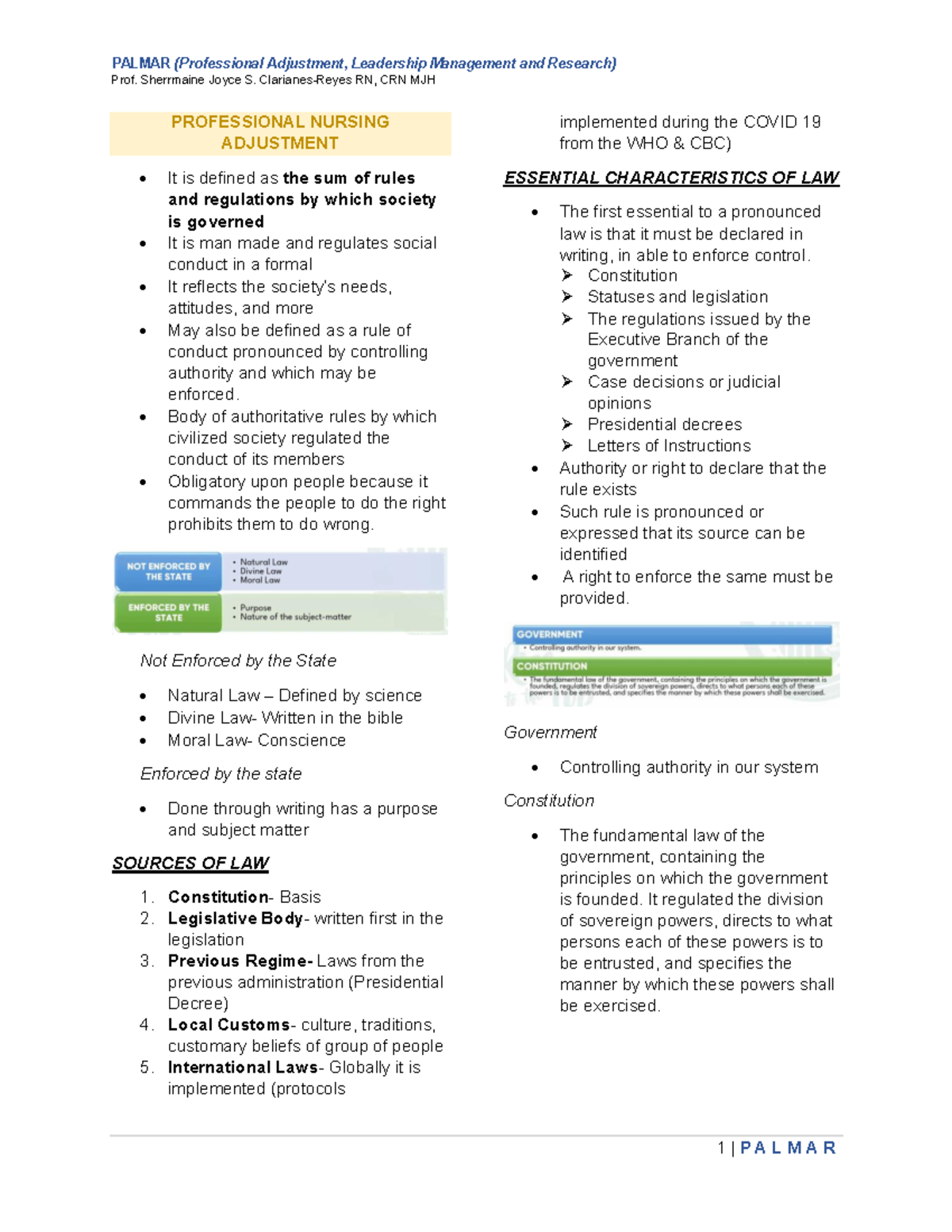 Palmar- Reviewer - CA2 - Prof. Sherrmaine Joyce S. Clarianes-Reyes RN ...