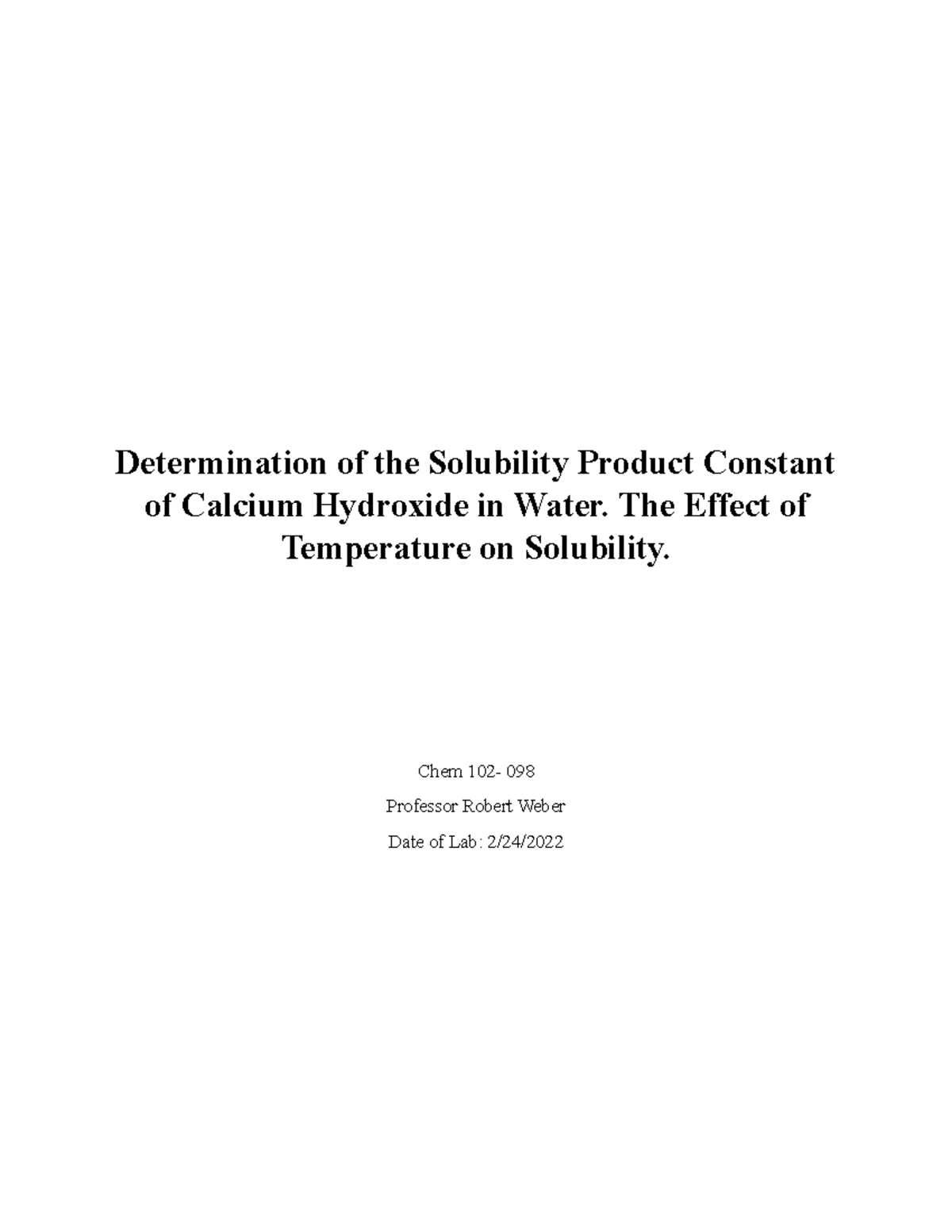Determination of the Solubility Product Constant of Calcium Hydroxide ...