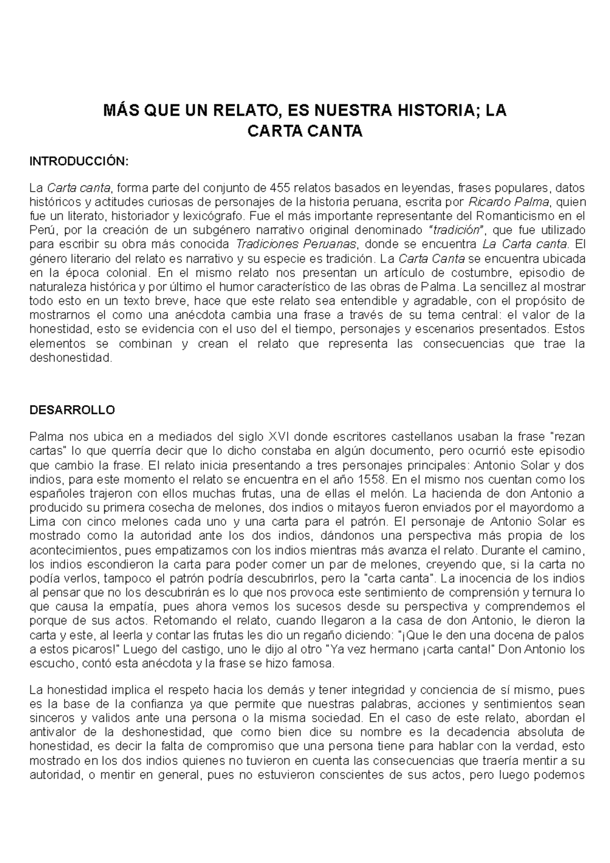 La carta canta analisis - MÁS QUE UN RELATO, ES NUESTRA HISTORIA; LA ...