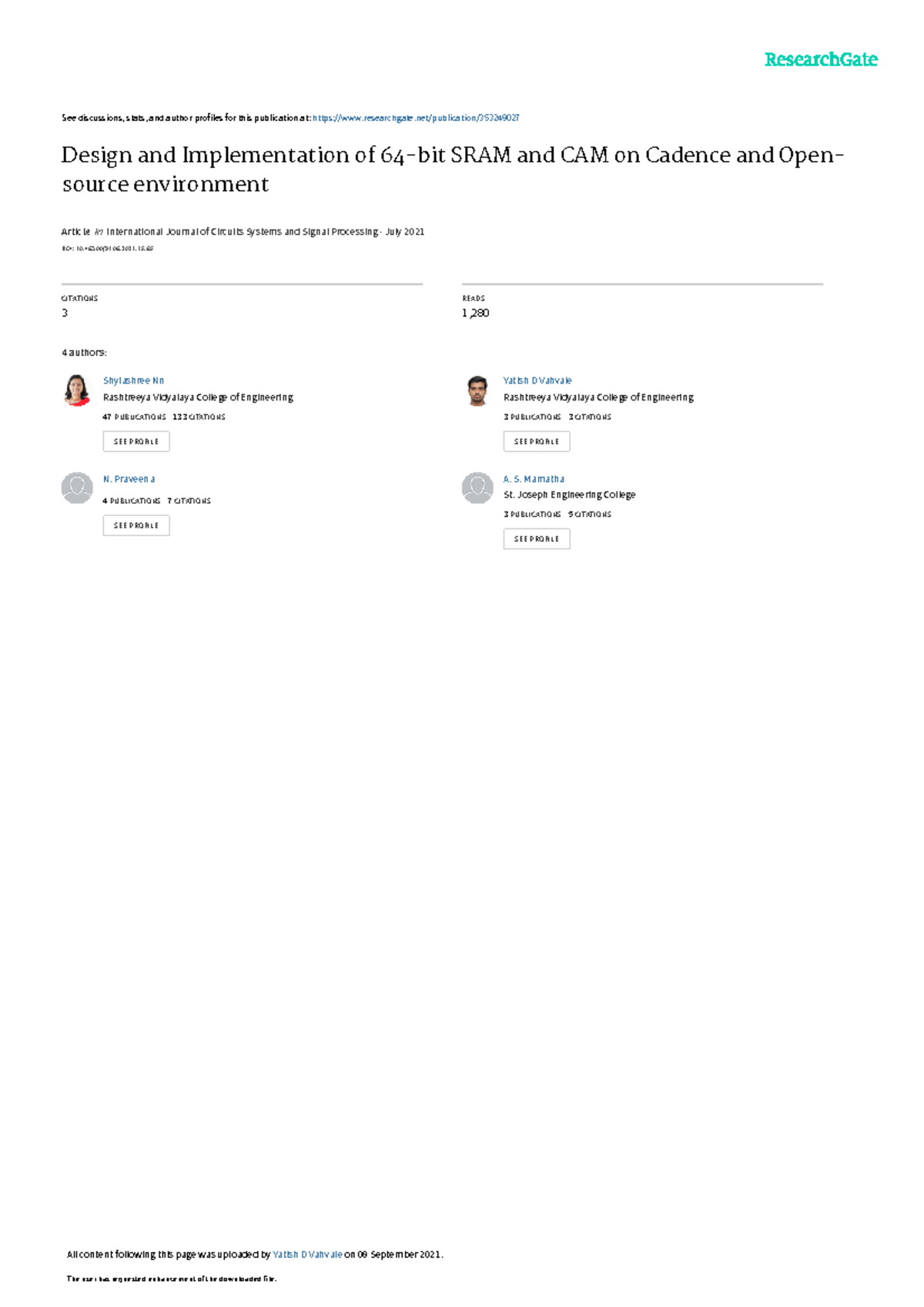 Design and Implementation of 64-bit SRAM and CAM o - See discussions ...