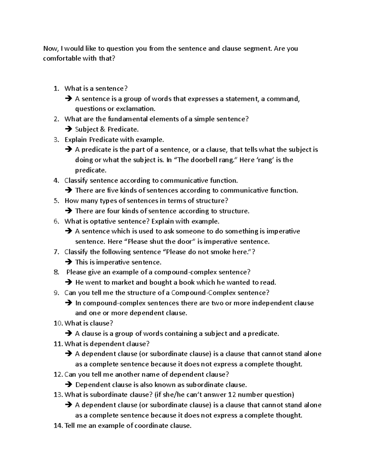 Viva Questions - Now, I would like to question you from the sentence ...