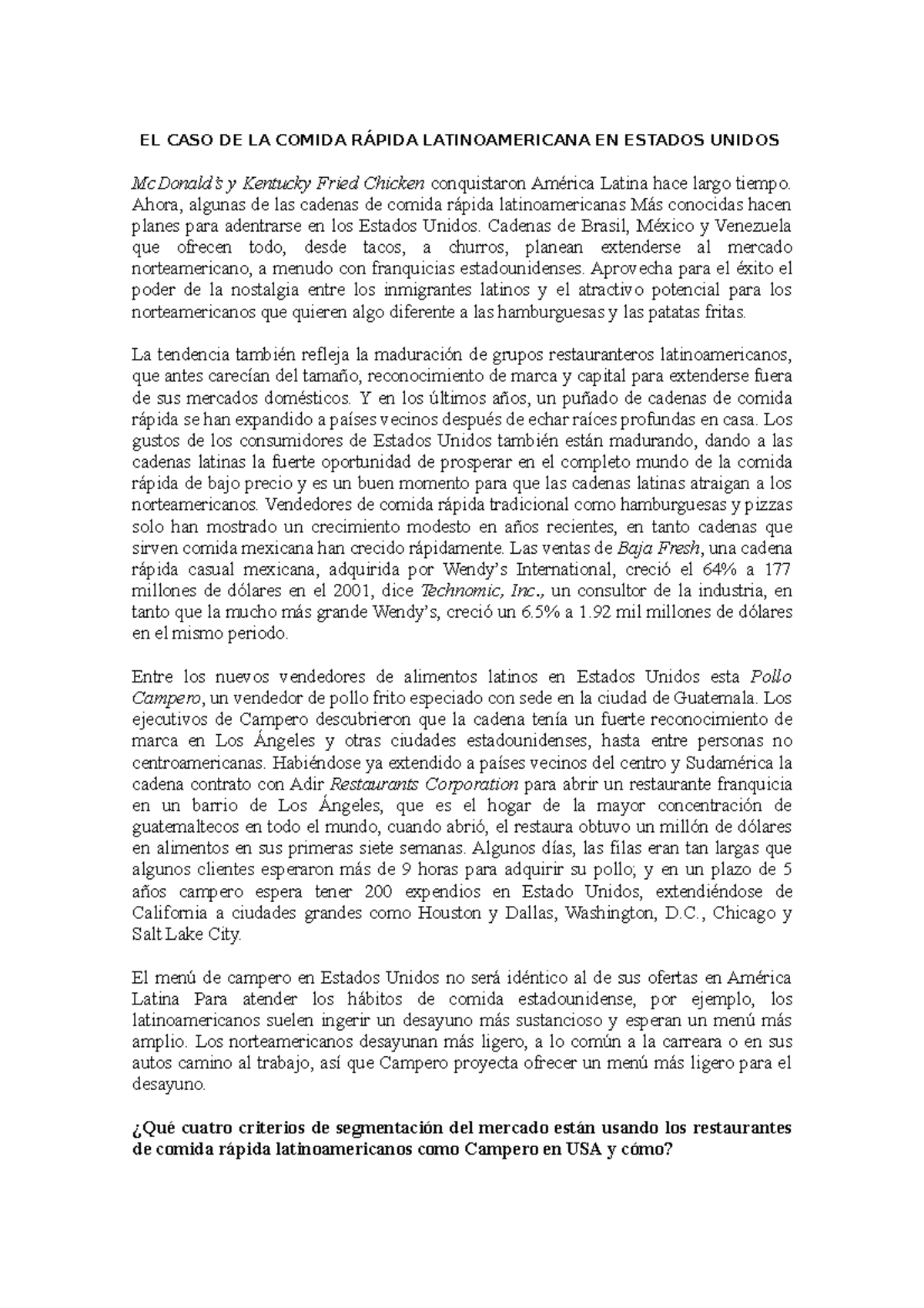 Casofastfood - caso practico urjc - EL CASO DE LA COMIDA RÁPIDA ...