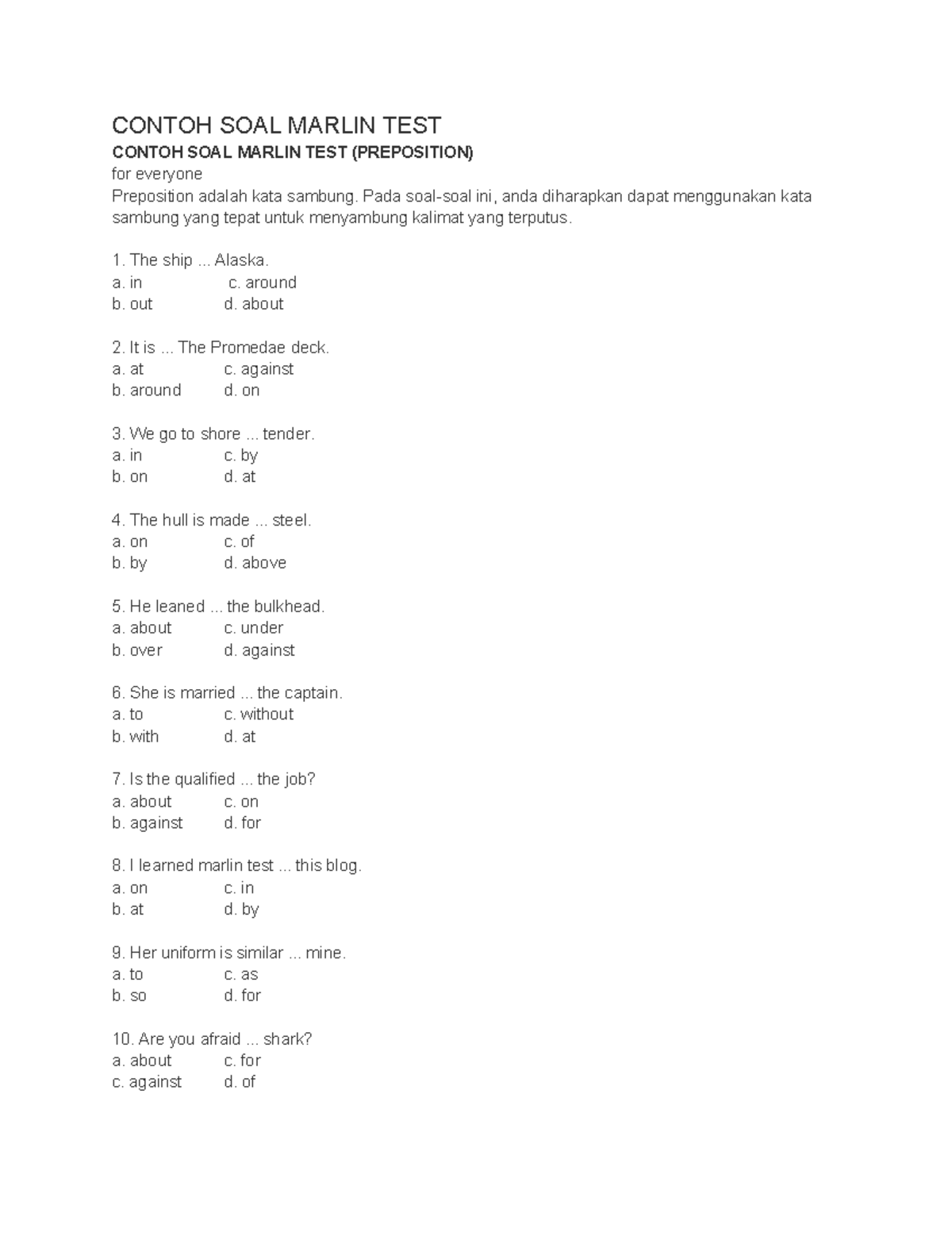 13. Marlin Test - CONTOH SOAL MARLIN TEST CONTOH SOAL MARLIN TEST ...