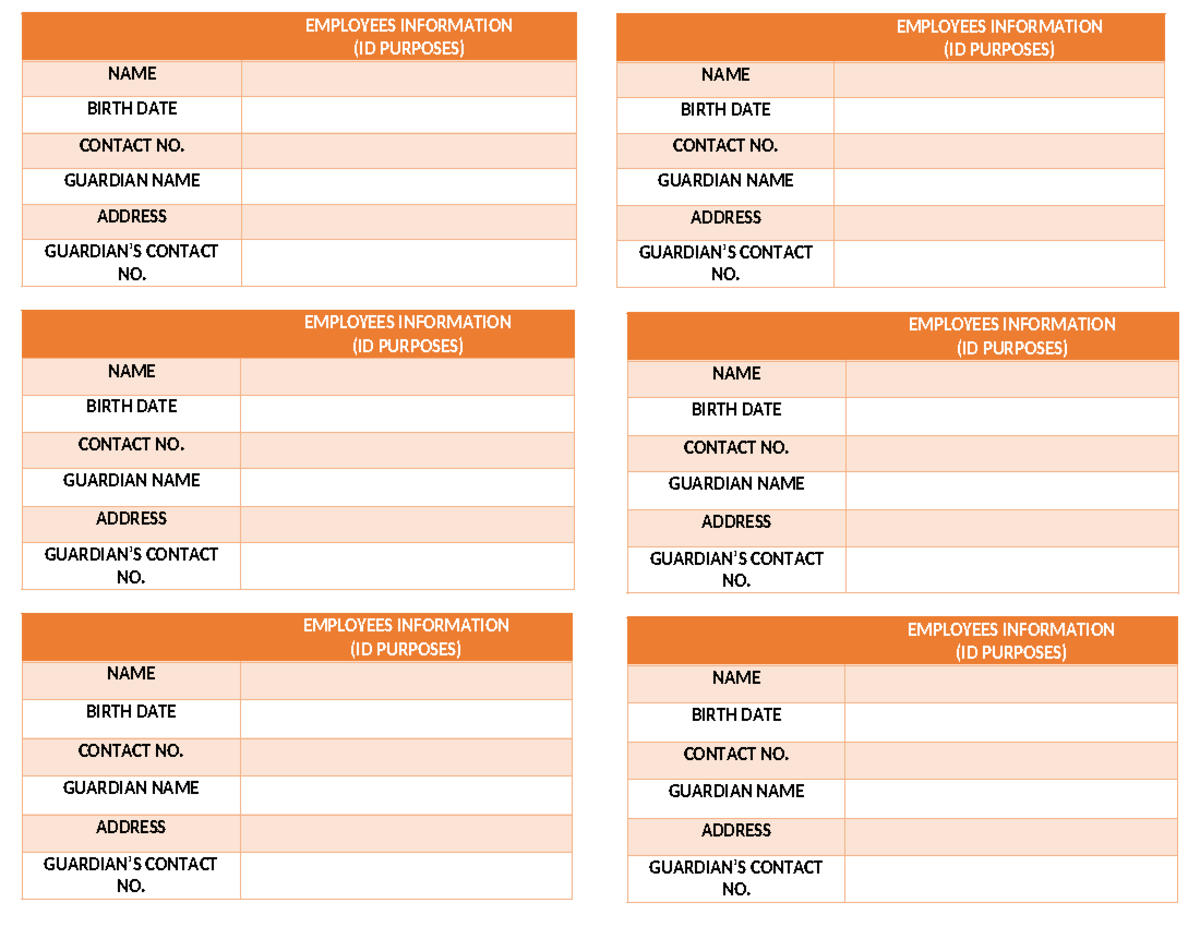 Employees Information - EMPLOYEES INFORMATION (ID PURPOSES) NAME BIRTH ...