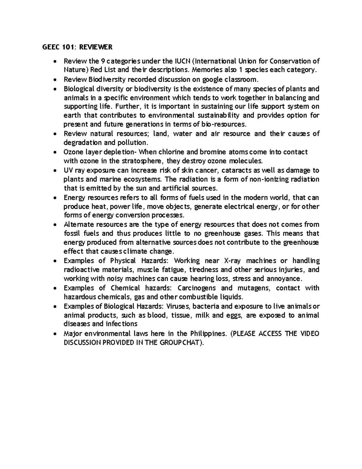 GEEC-101- Reviewer - GEEC 101: REVIEWER Review the 9 categories under ...