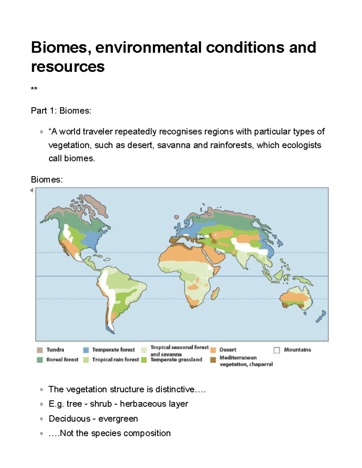 Biomes, environmental conditions and resources - Biomes, environmental ...