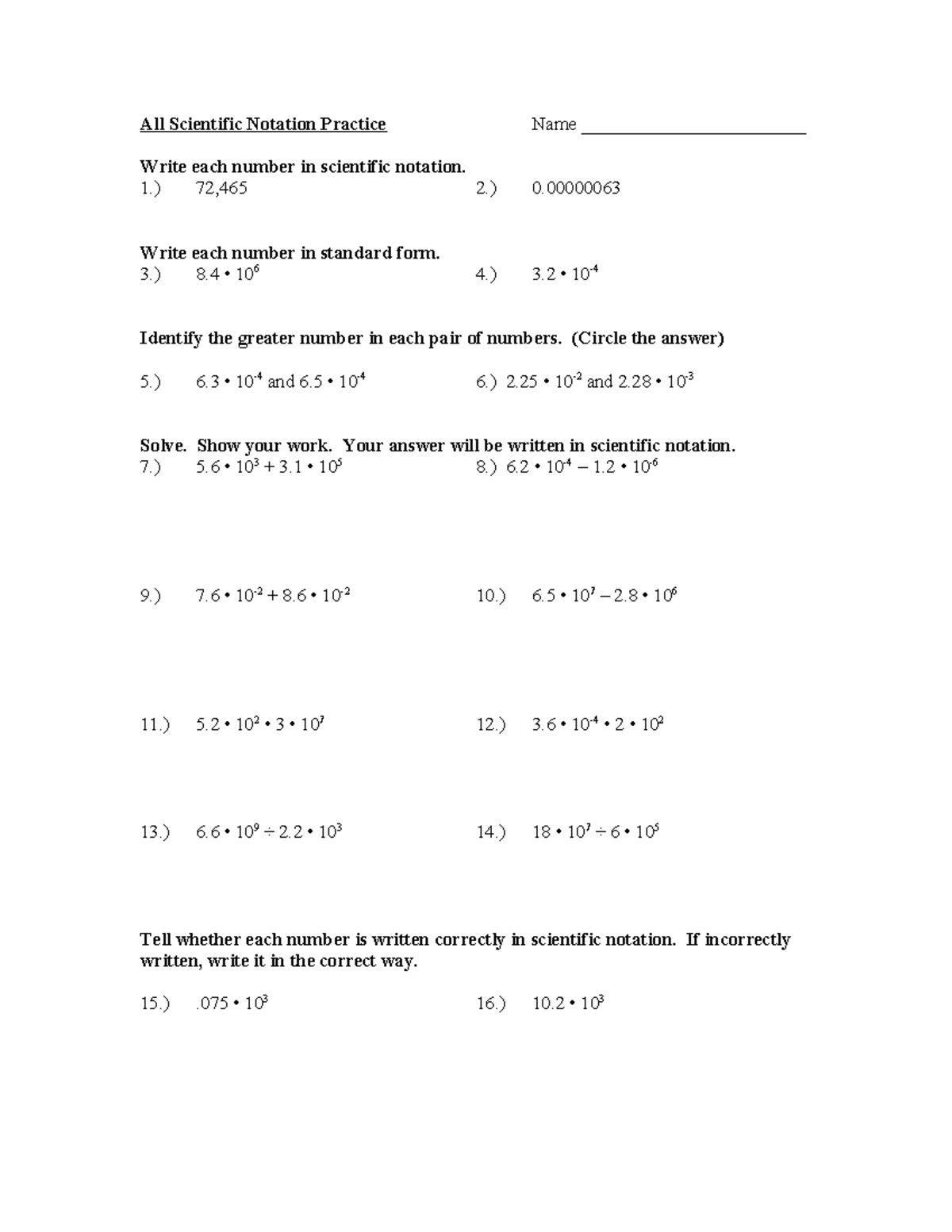 All Sci Not Homework and SI Prefixes - All Scientific Notation Practice ...