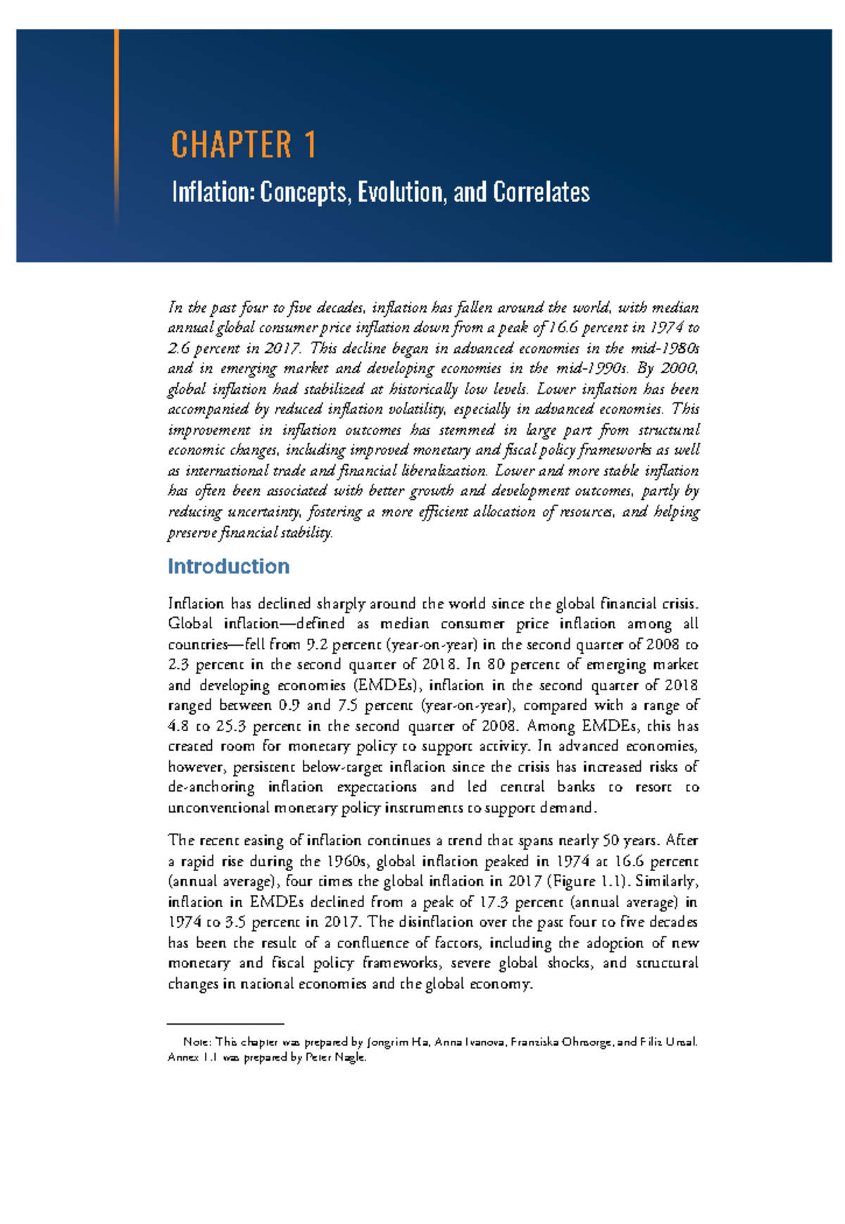 Inflation Chapter 1 - Ueueuey - In the past four to five decades ...
