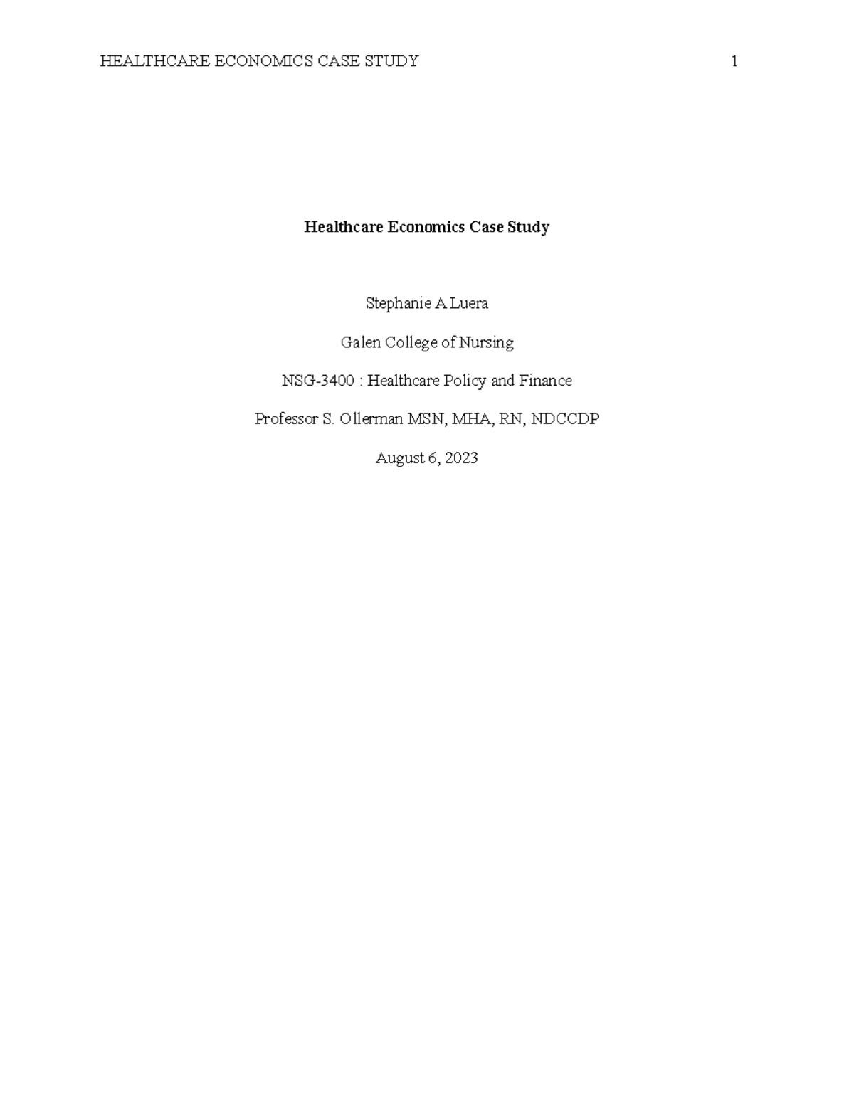 Healthcare Economics Case Study-SAL - Healthcare Economics Case Study ...