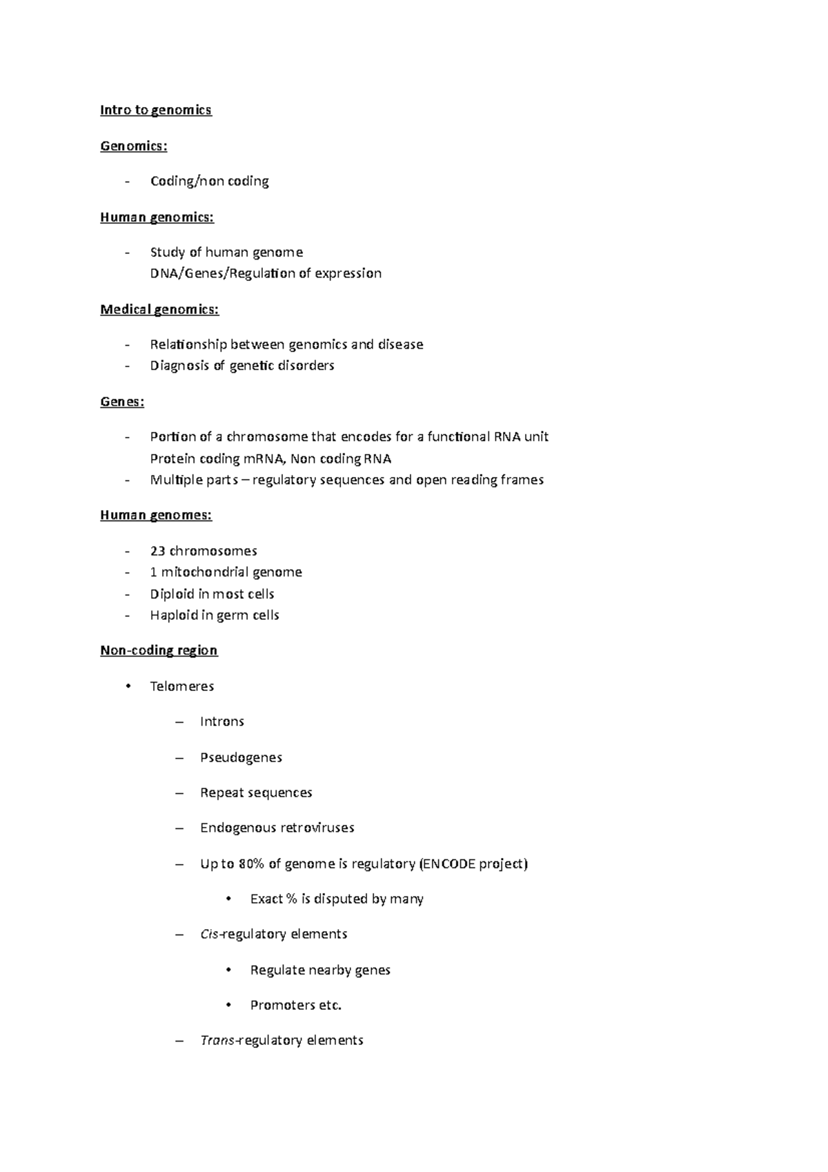L1 - Intro to genomics - Lecture notes 2 - Intro to genomics Genomics ...