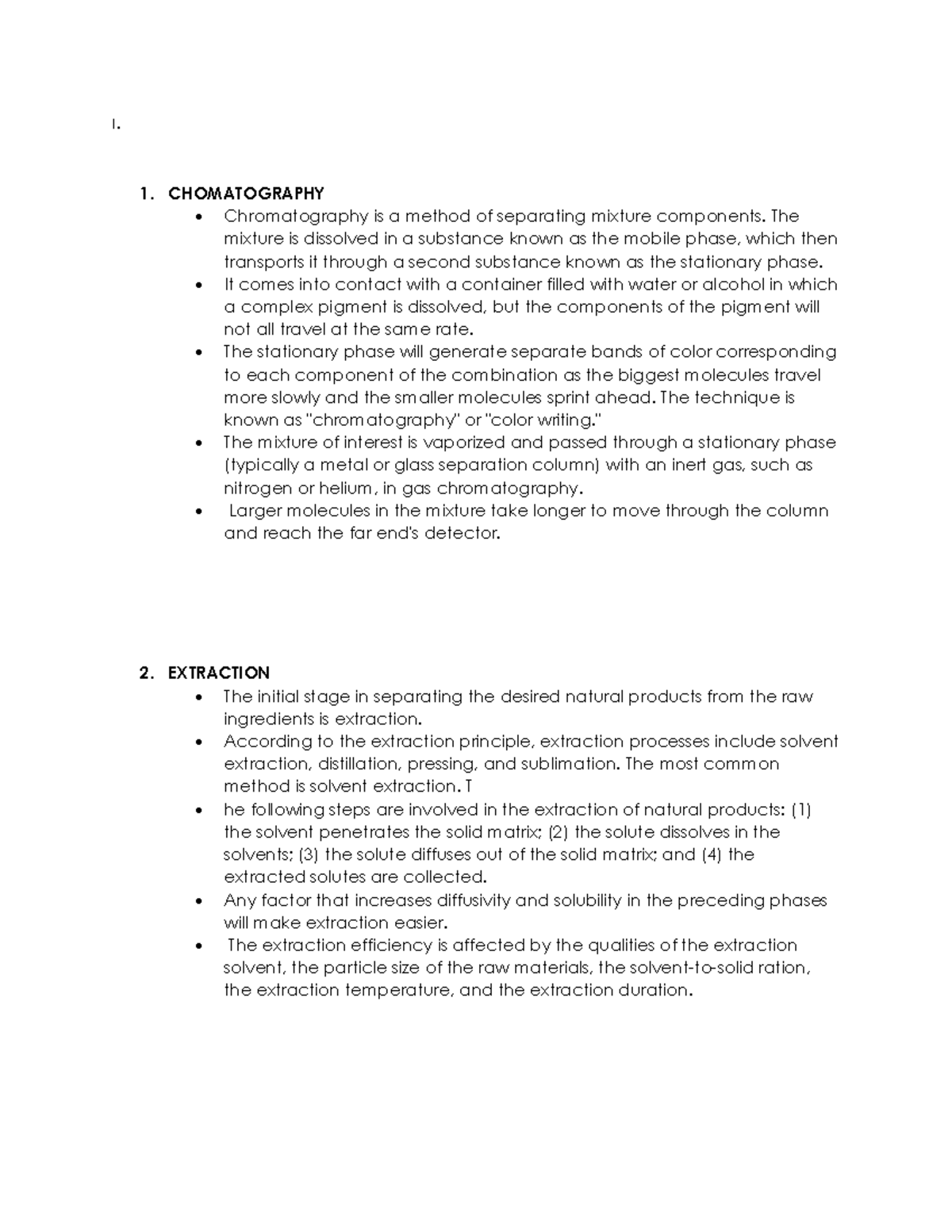 M2 - answer on post task act 1 - I. 1. CHOMATOGRAPHY Chromatography is ...