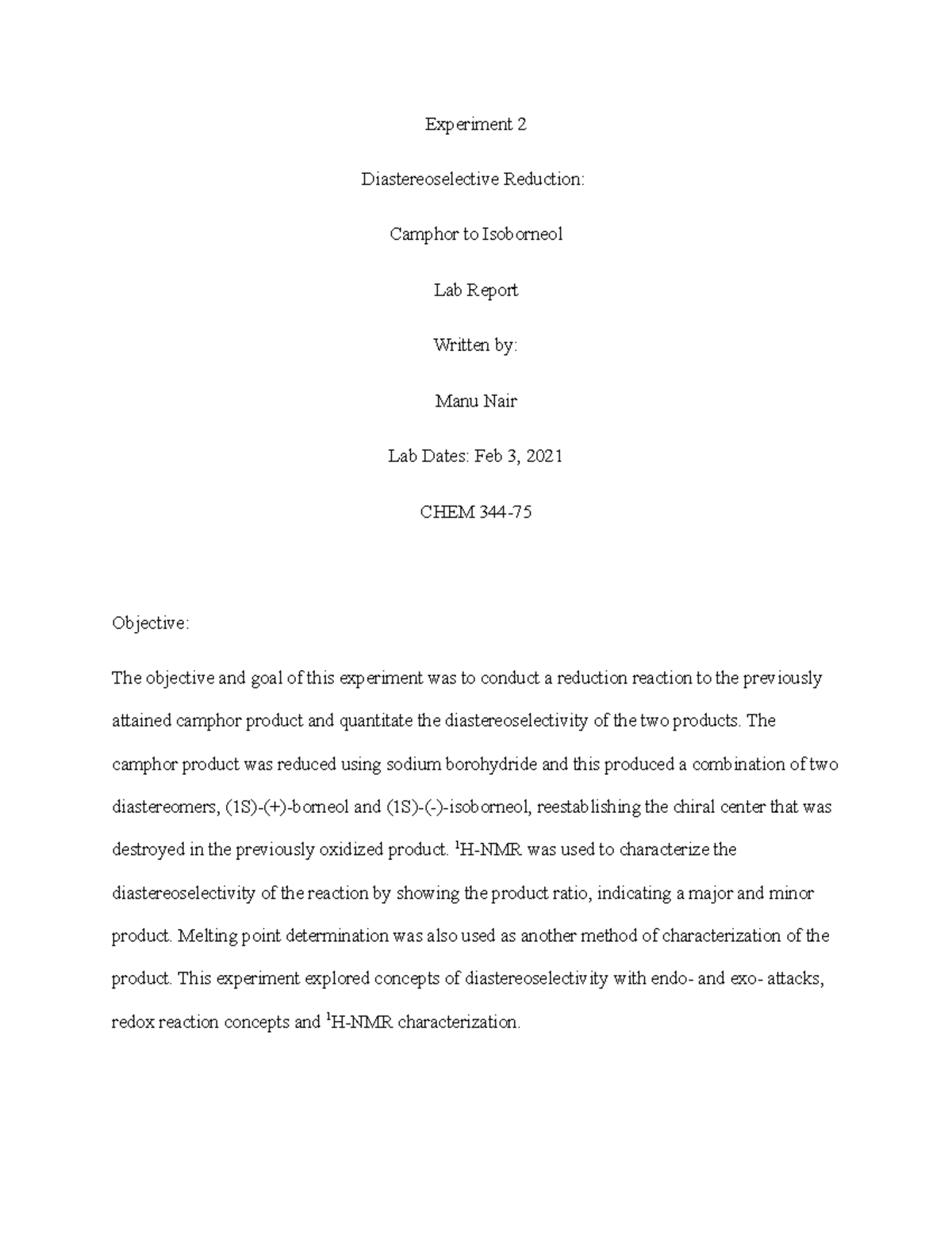 Lab 2 - Redox (reduction) - CHEM 344 - UofL - Studocu