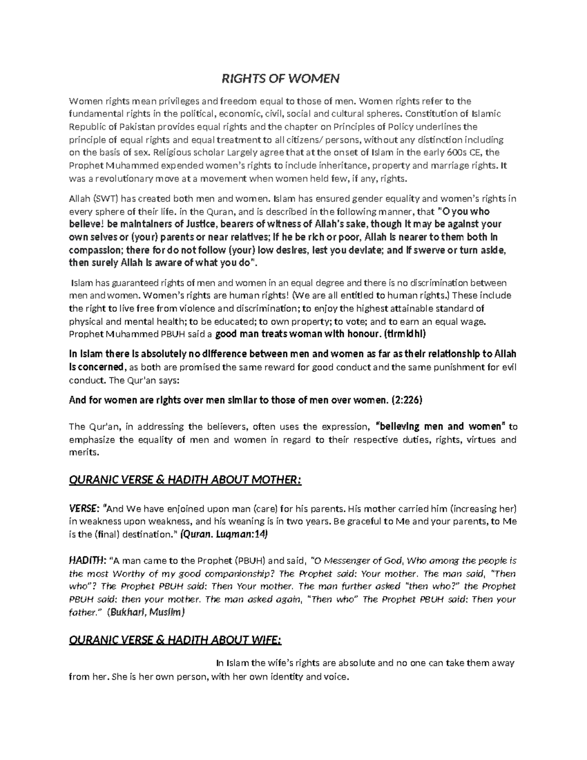 Rights Of Women - .... - RIGHTS OF WOMEN Women rights mean privileges ...