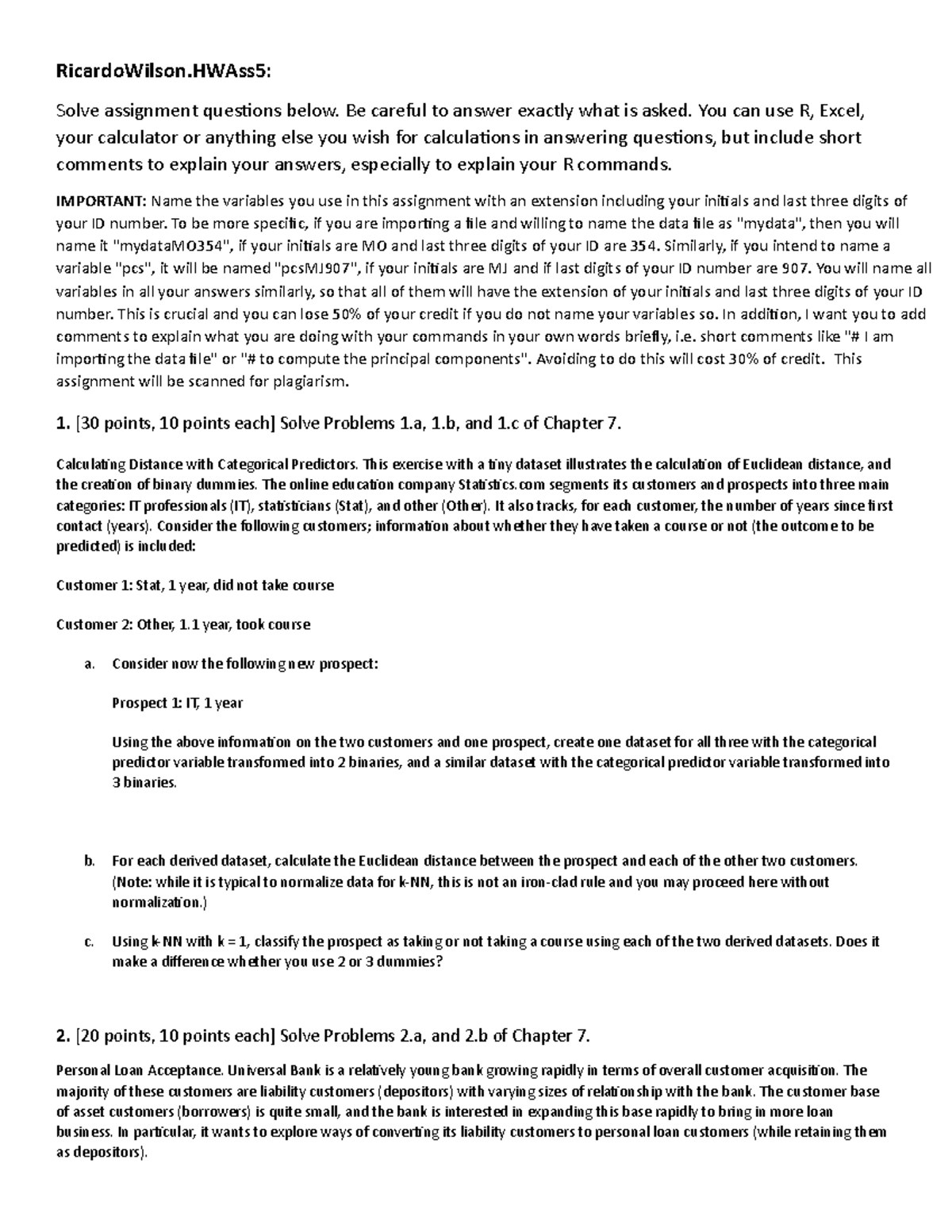 Homework Assignment 5-2 - RicardoWilson: Solve assignment questions ...