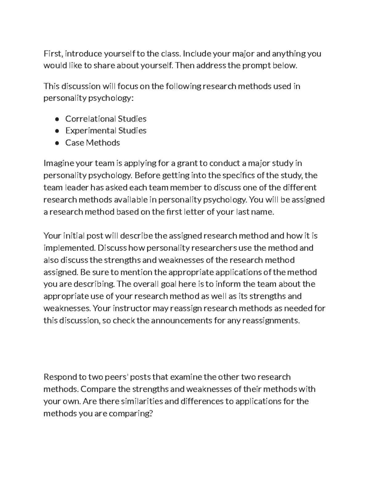 1 - First, introduce yourself to the class. Include your major and ...