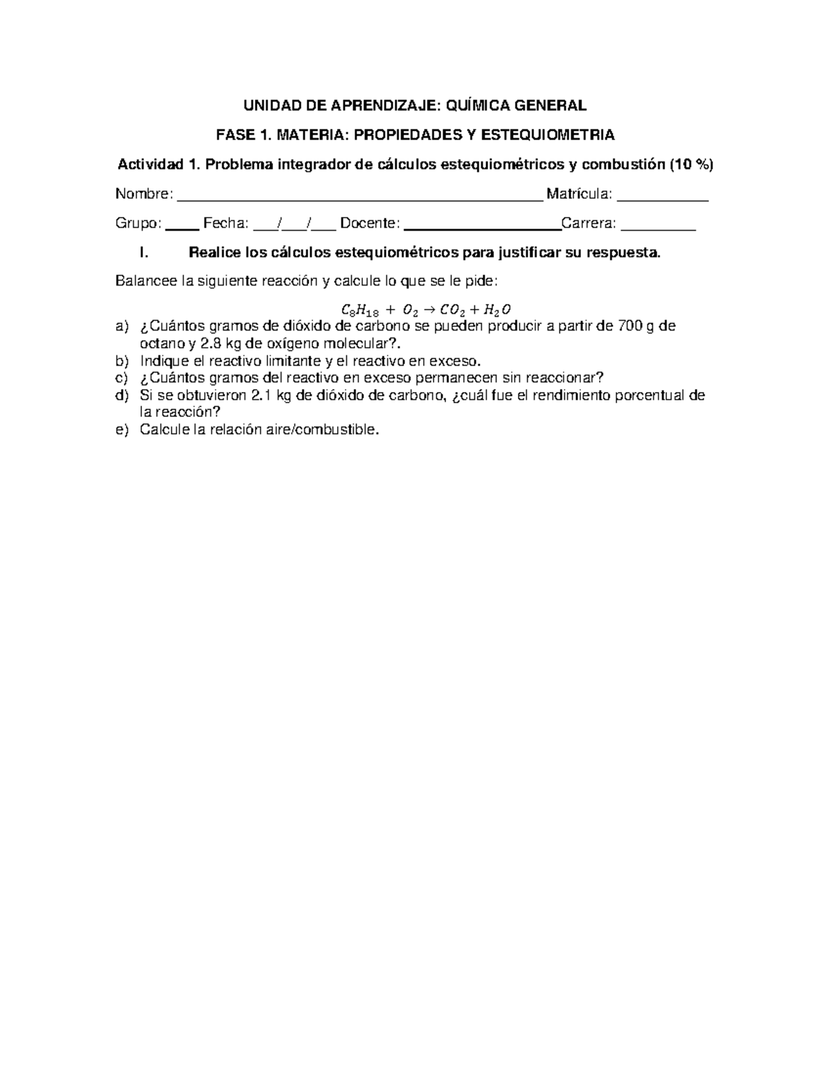 Actividad 1B - UNIDAD DE APRENDIZAJE: QUÍMICA GENERAL FASE 1. MATERIA ...