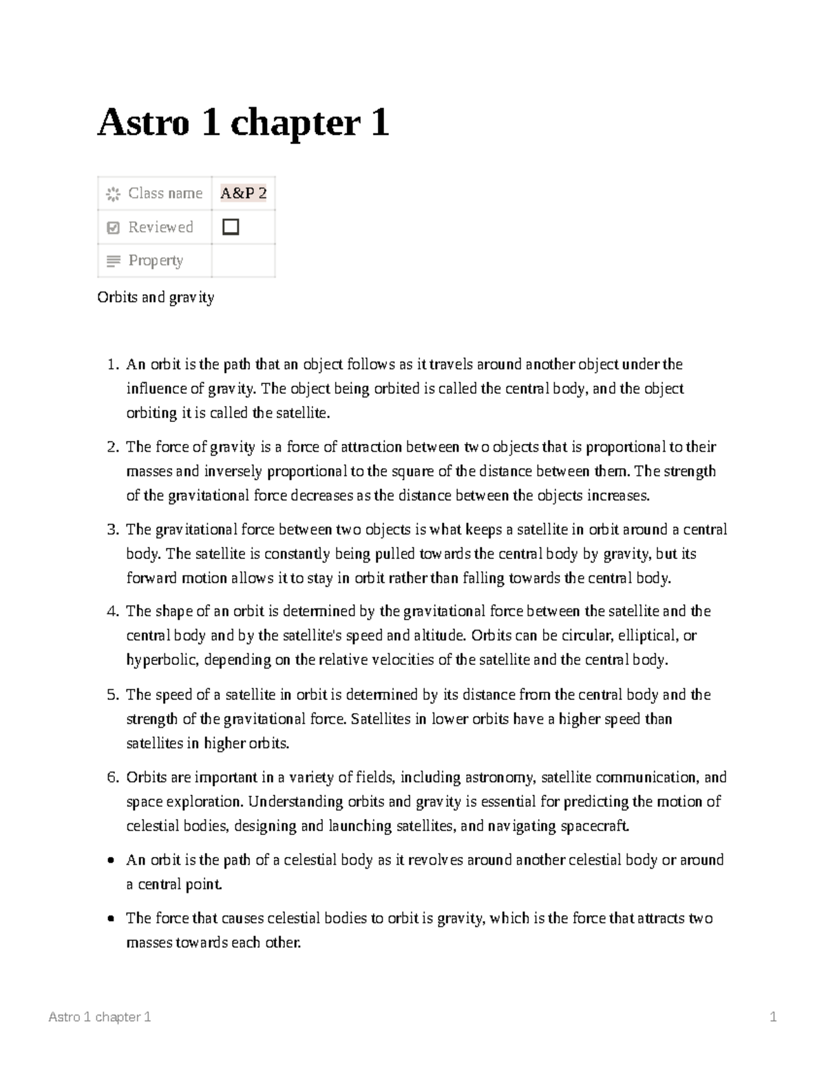 Astro 1 chapter 1 - Astro 1 chapter 1 Class name A&P 2 Reviewed ...