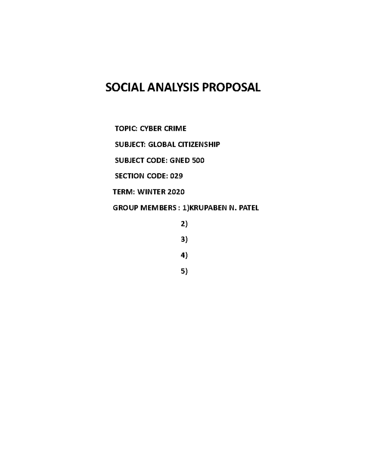 Social Analysis Proposal - SOCIAL ANALYSIS PROPOSAL TOPIC: CYBER CRIME ...