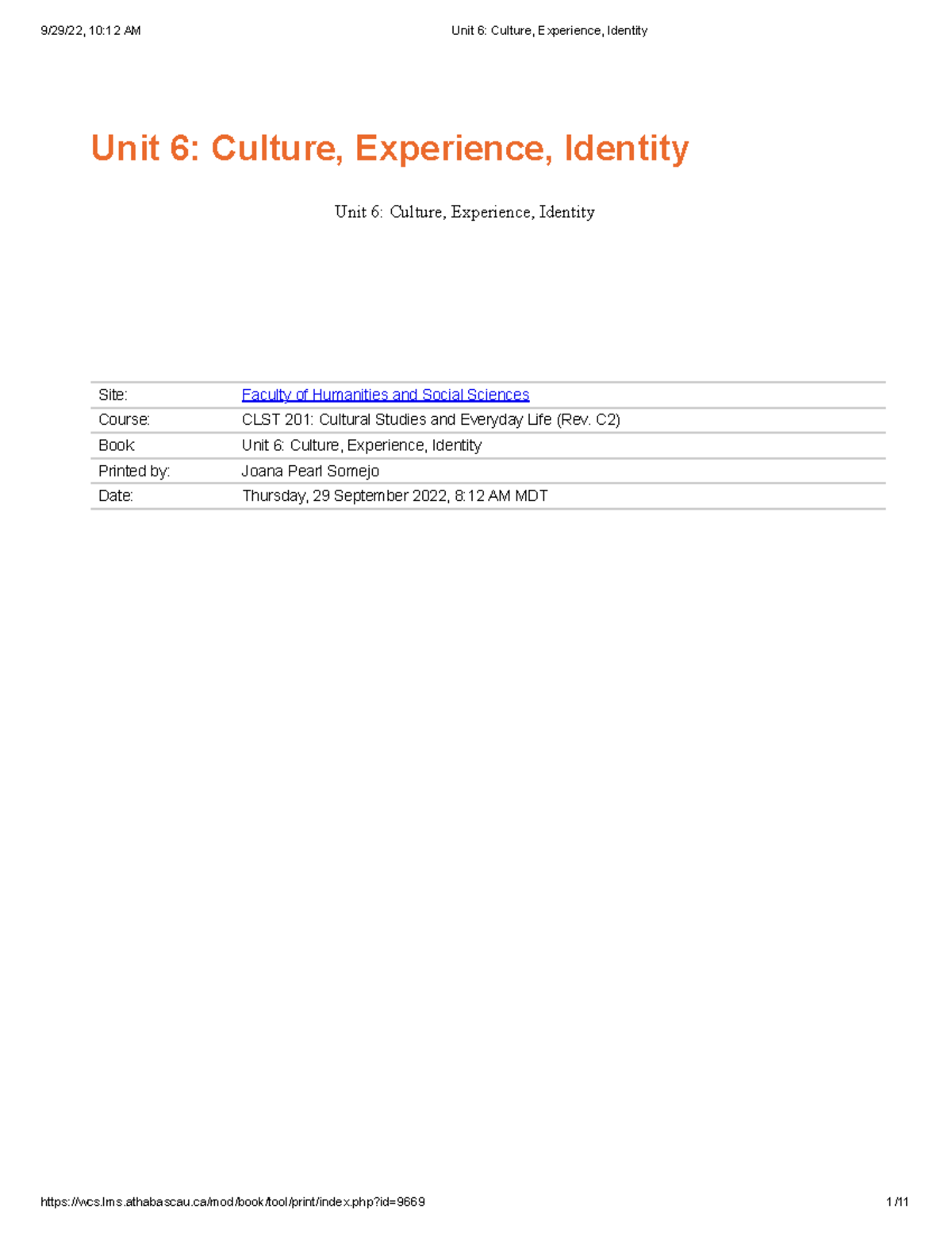 Unit 6 Culture, Experience, Identity - Unit 6: Culture, Experience ...